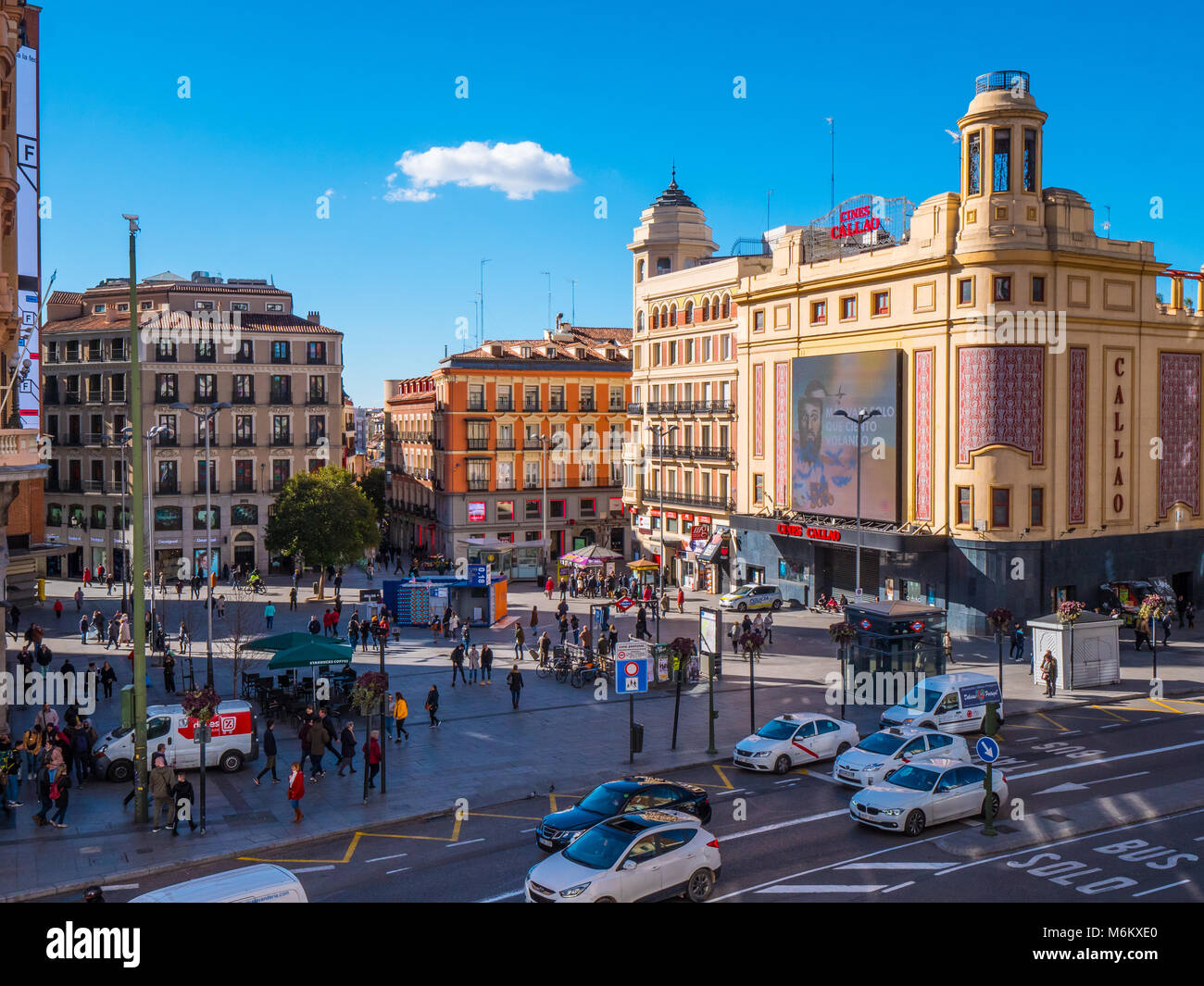Beautiful Callao Square at Gran Via street in Madrid - a shopping mile ...