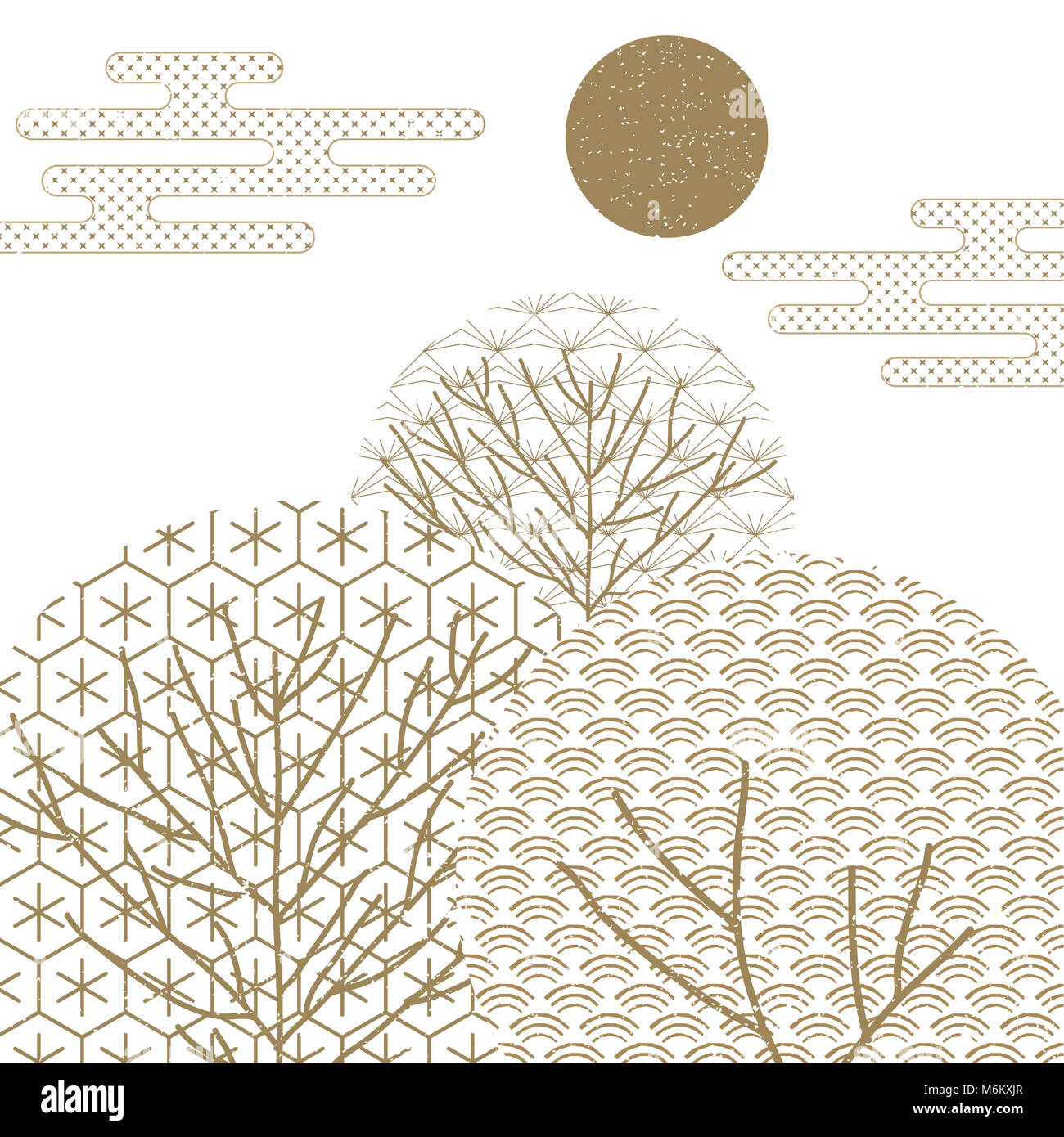 Japanese pattern vector. Tree shape in Traditional wood work of Japan ...