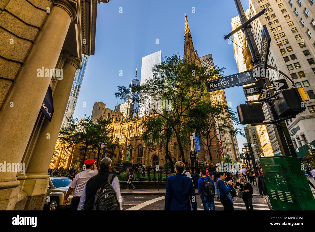 Trinity Church from Wall Street Manhattan New York, New York, USA Stock ...