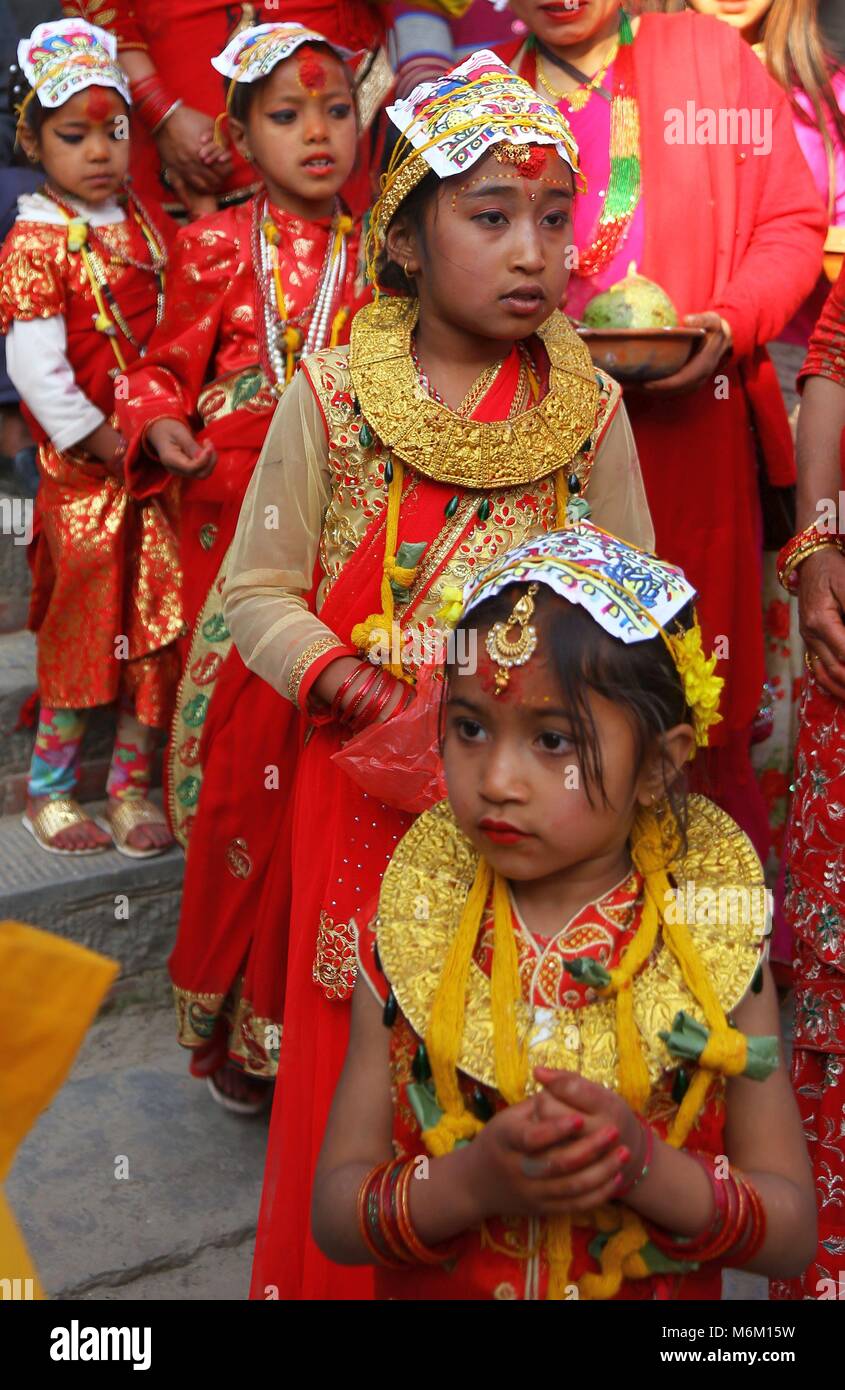 Newar girls attended Bel Bibaha ceremony during the chariot festival of ...