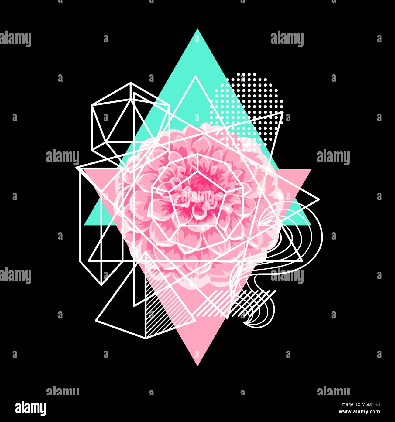 Background with abstract geometric shapes and flower. Line art print ...