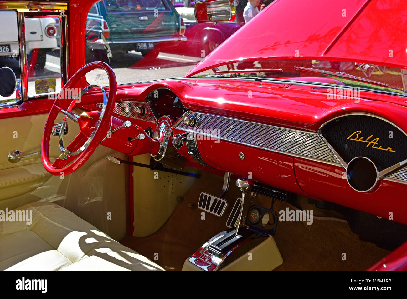 chevrolet belair classic american car interior in red Stock Photo - Alamy