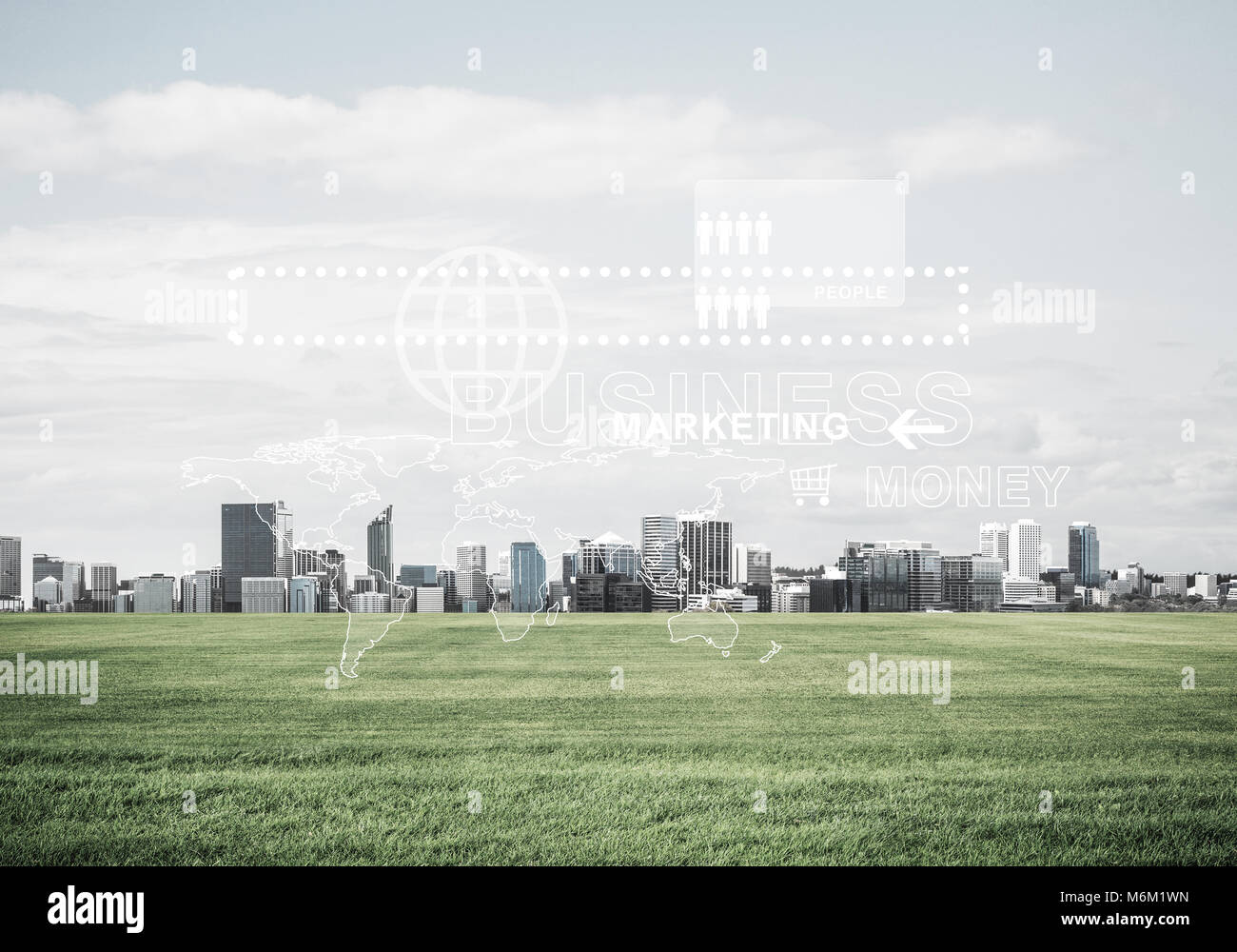 Natural background with modern cityscape green field and media i Stock ...