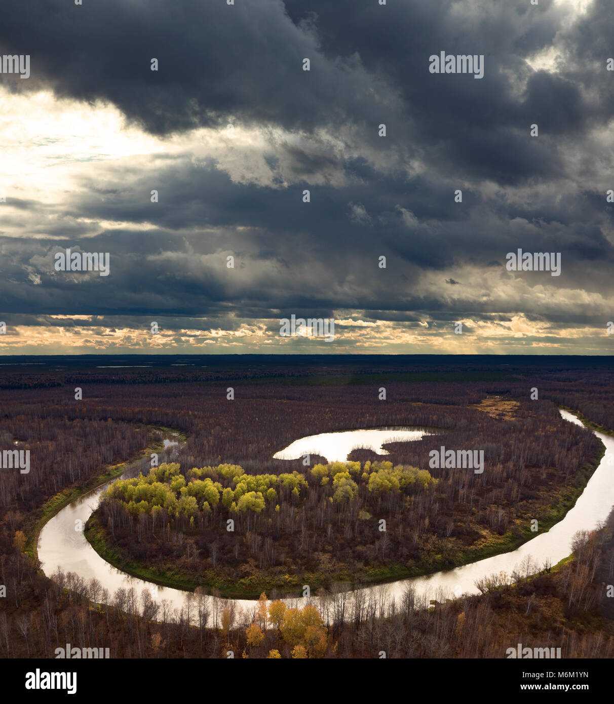 Cloudy day on the forest river, top view Stock Photo - Alamy
