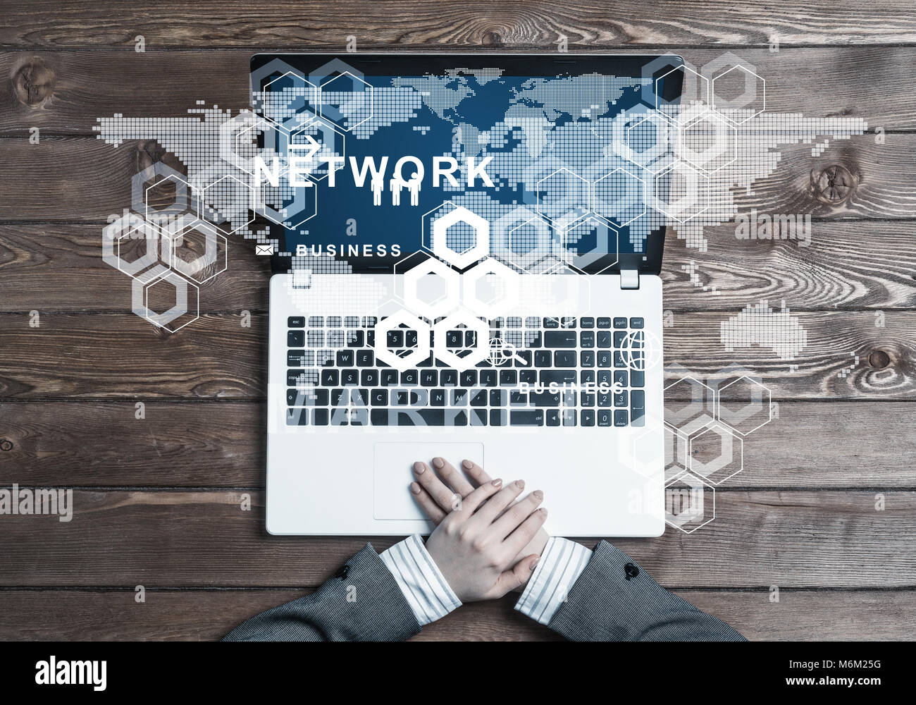 Business workplace with laptop device and media user interface Stock ...