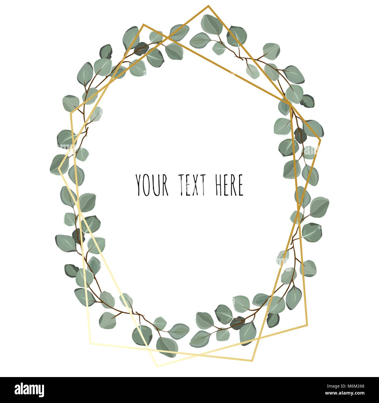 Floral wreath with green eucalyptus leaves. Frame border with copy ...
