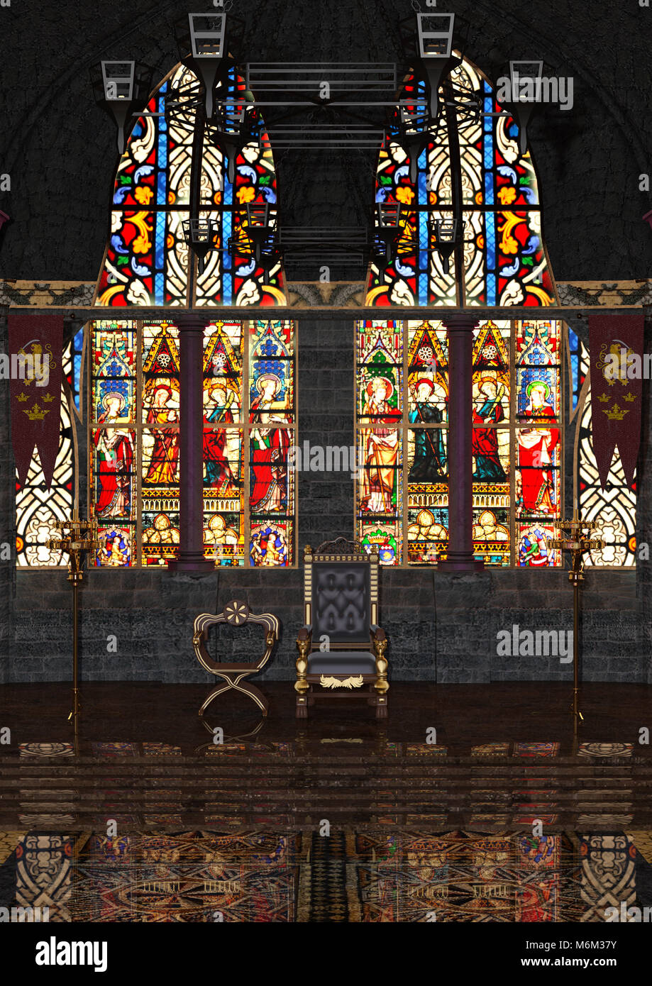 3D rendering of a medieval royal hall Stock Photo - Alamy