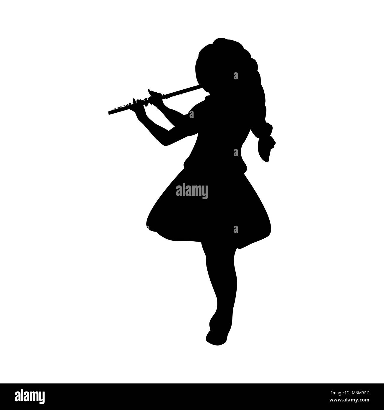 Silhouette girl music playing flute. Vector illustration Stock Vector ...