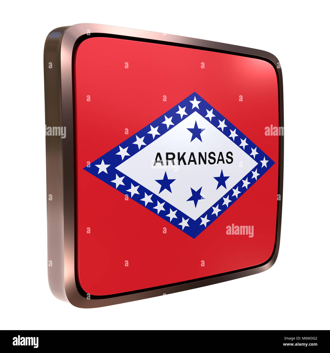 3d rendering of an Arkansas State flag icon with a bright frame ...