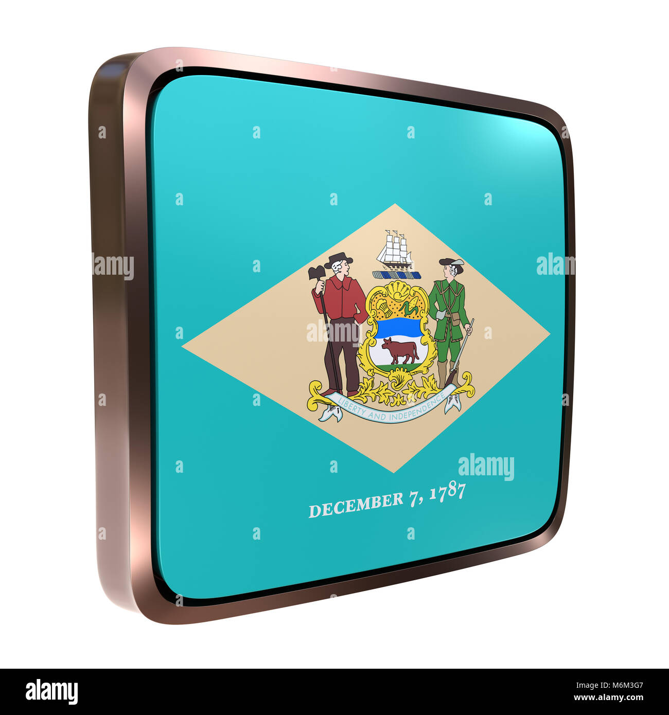 3d rendering of a Delaware State flag icon with a bright frame ...