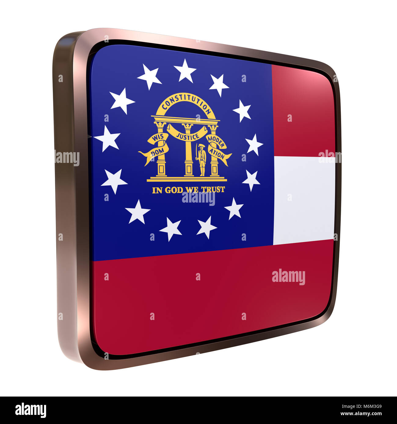 3d rendering of a Georgia State flag icon with a bright frame. Isolated ...