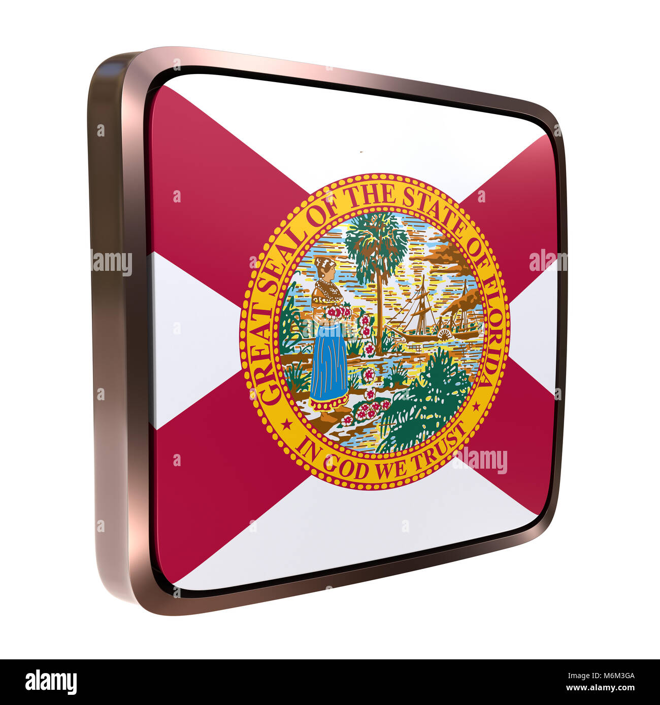 3d rendering of a Florida State flag icon with a bright frame. Isolated ...