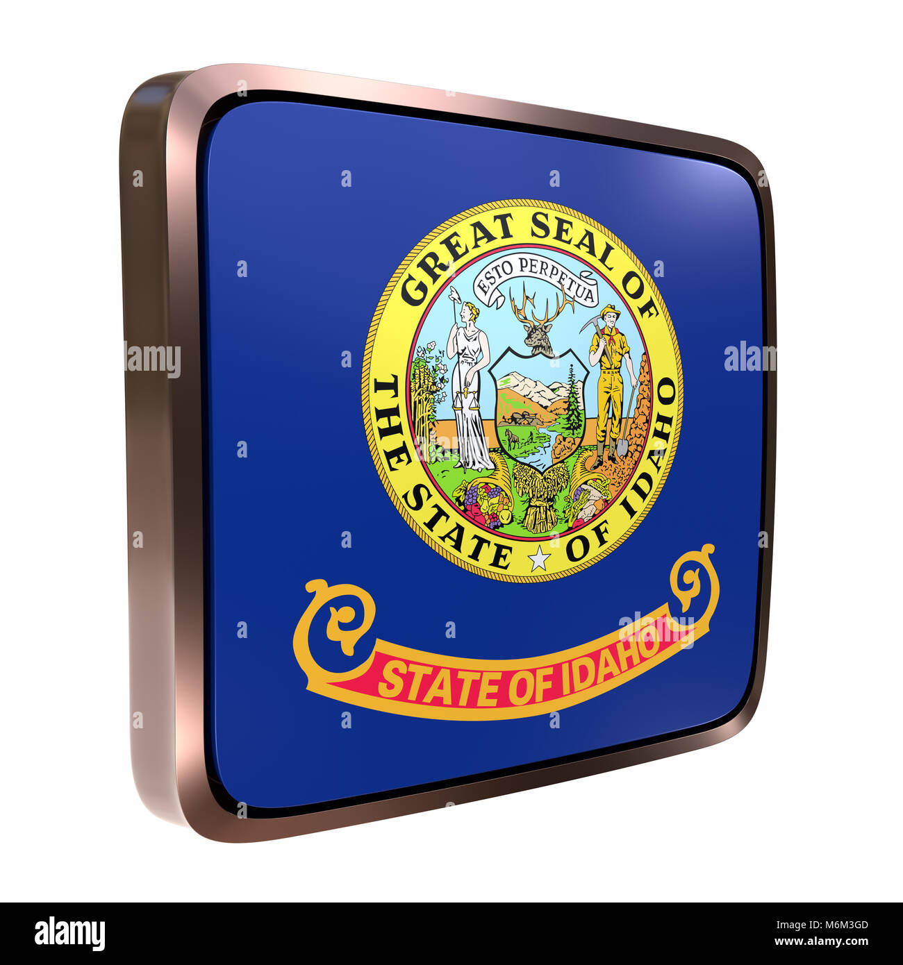 3d rendering of an Idaho State flag icon with a bright frame. Isolated ...