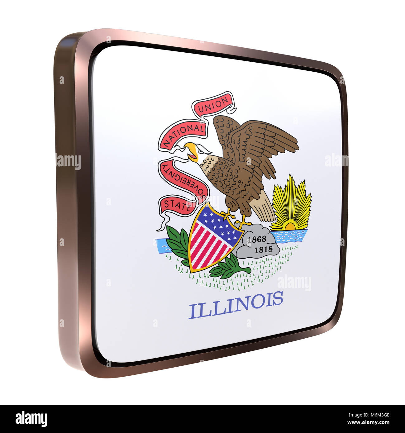3d rendering of an Illinois State flag icon with a bright frame ...