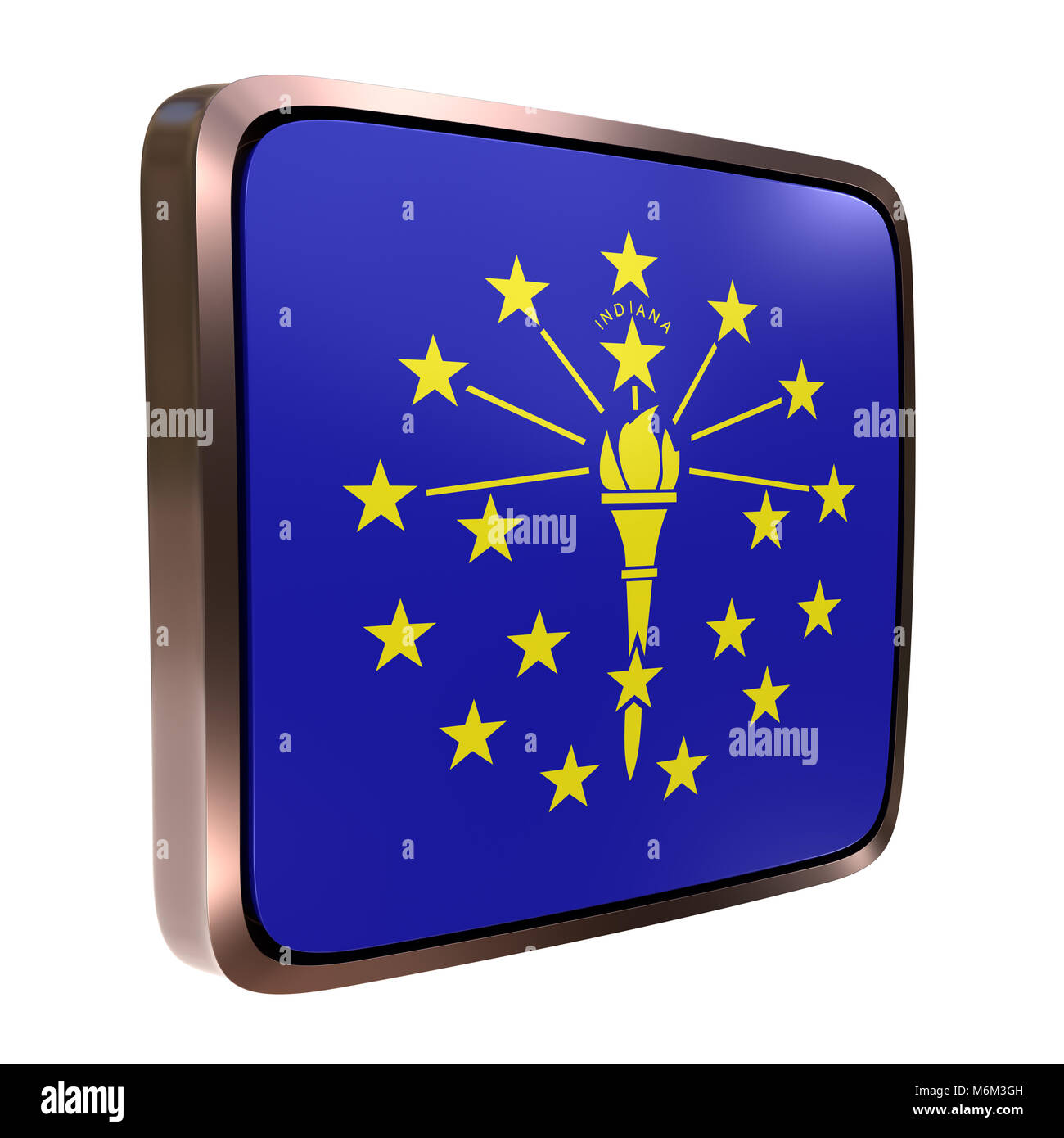 3d rendering of an Indiana State flag icon with a bright frame ...