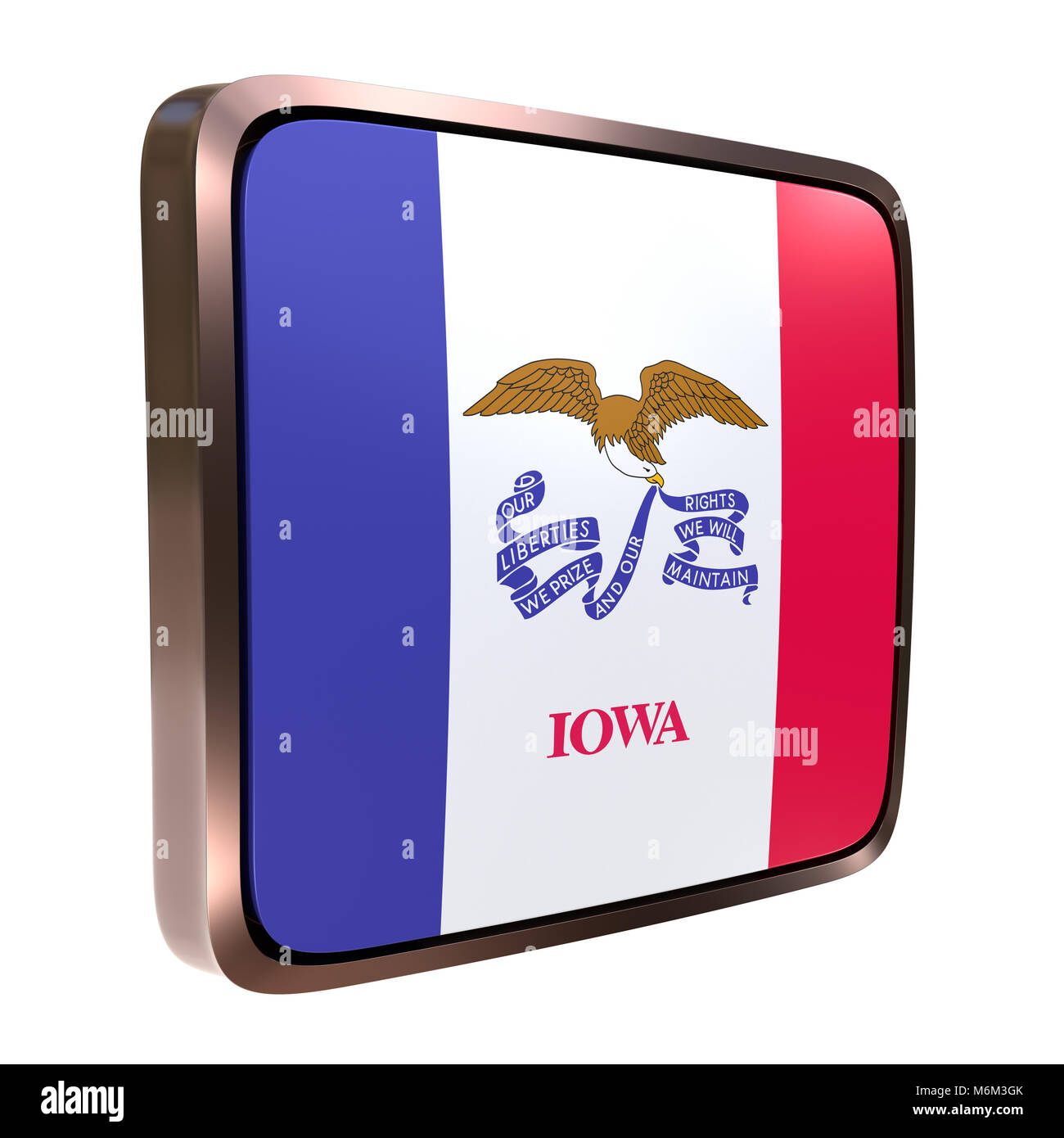 3d rendering of an Iowa State flag icon with a bright frame. Isolated ...