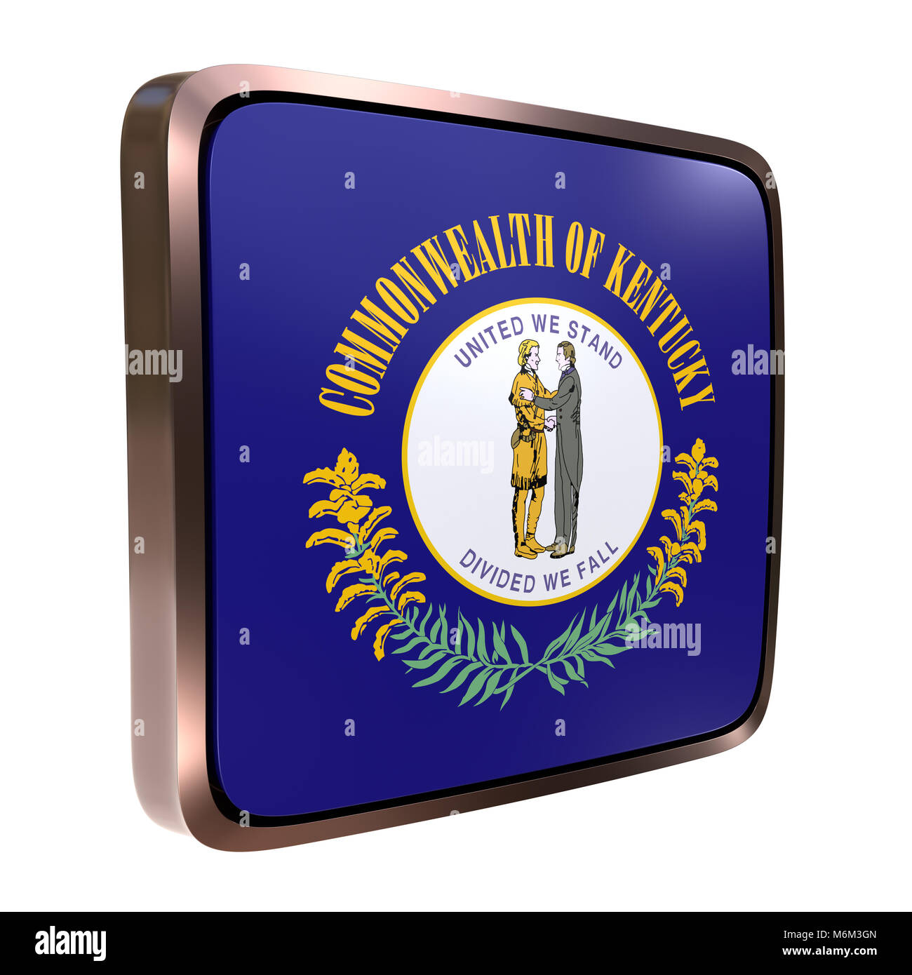 3d rendering of a Kentucky State flag icon with a bright frame ...