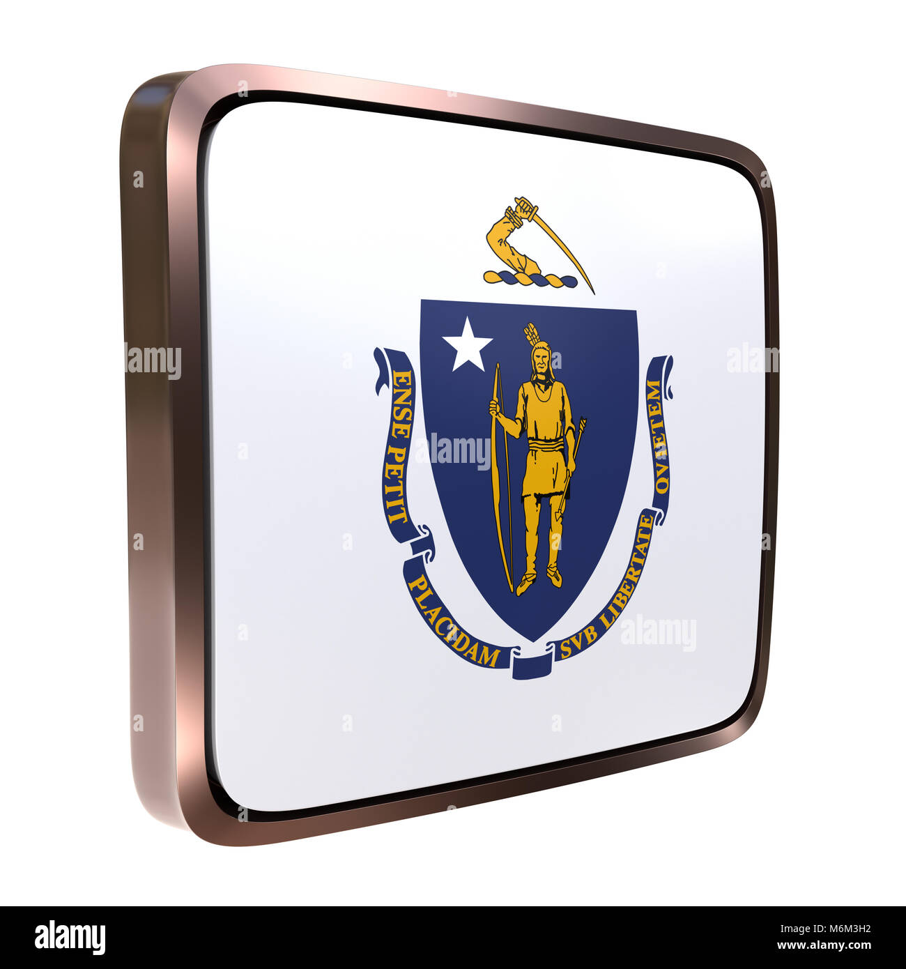 3d rendering of a Massachusetts State flag icon with a bright frame ...