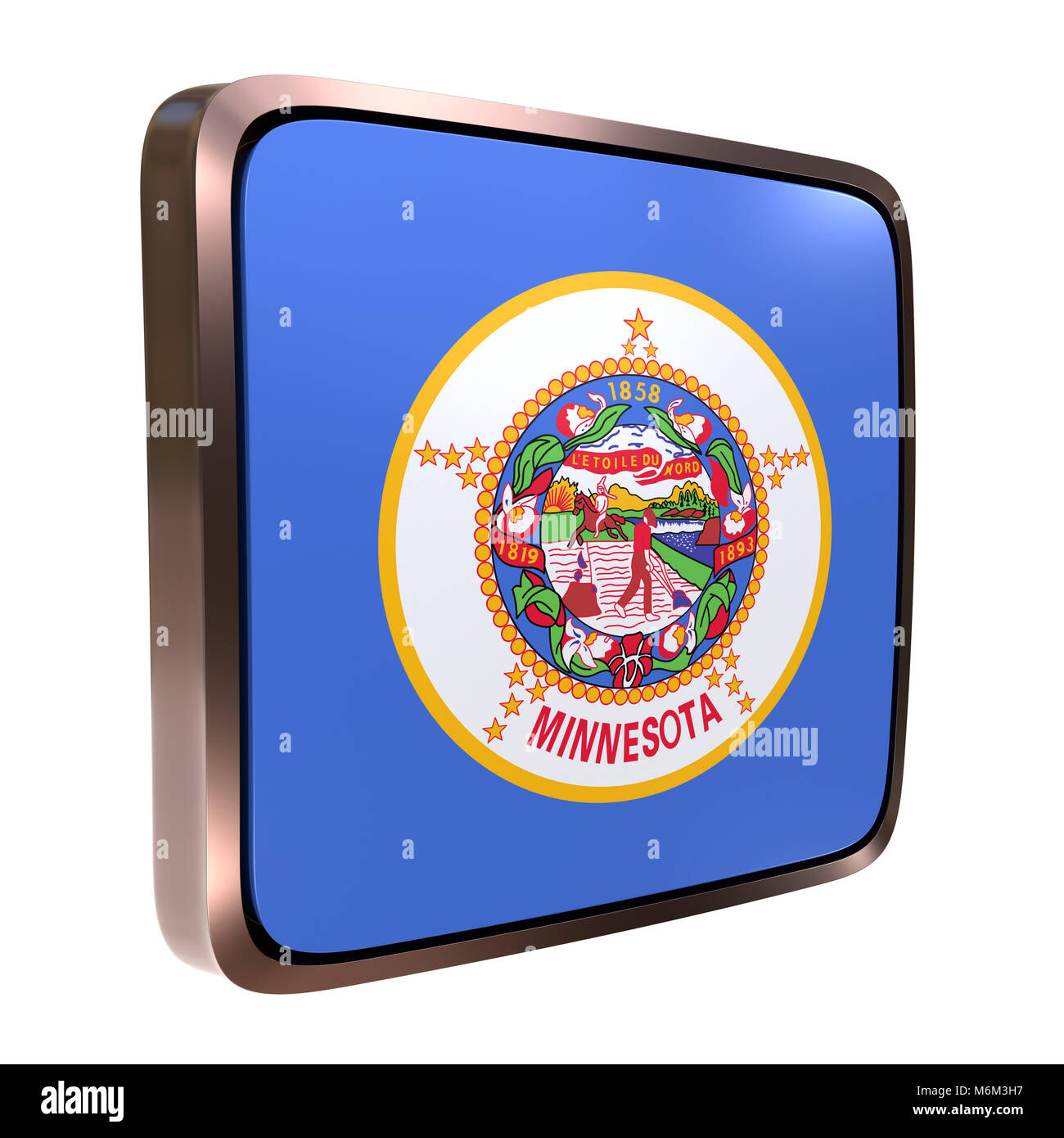 3d rendering of a Minnesota State flag icon with a bright frame ...