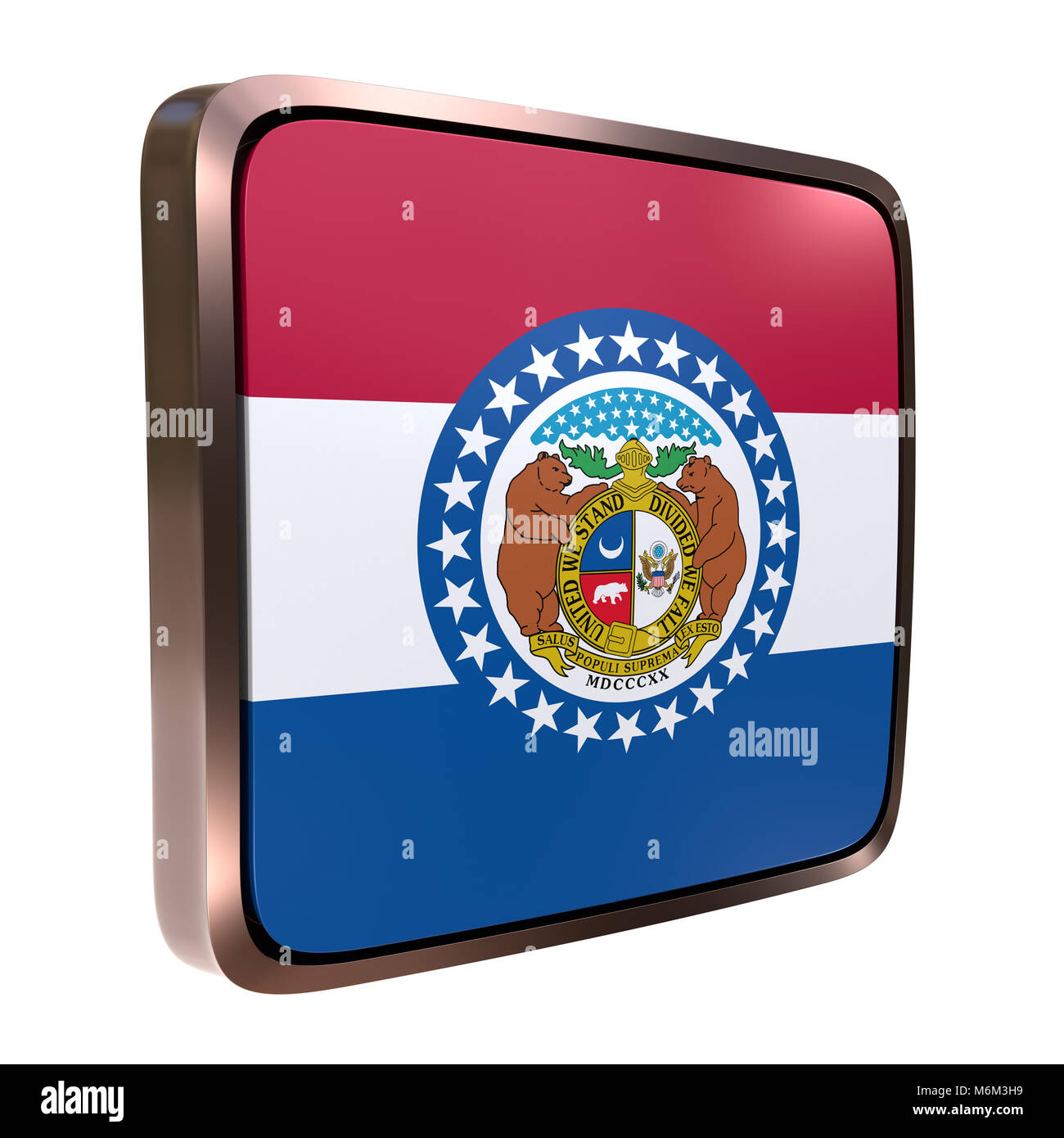 3d rendering of a Missouri State flag icon with a bright frame ...