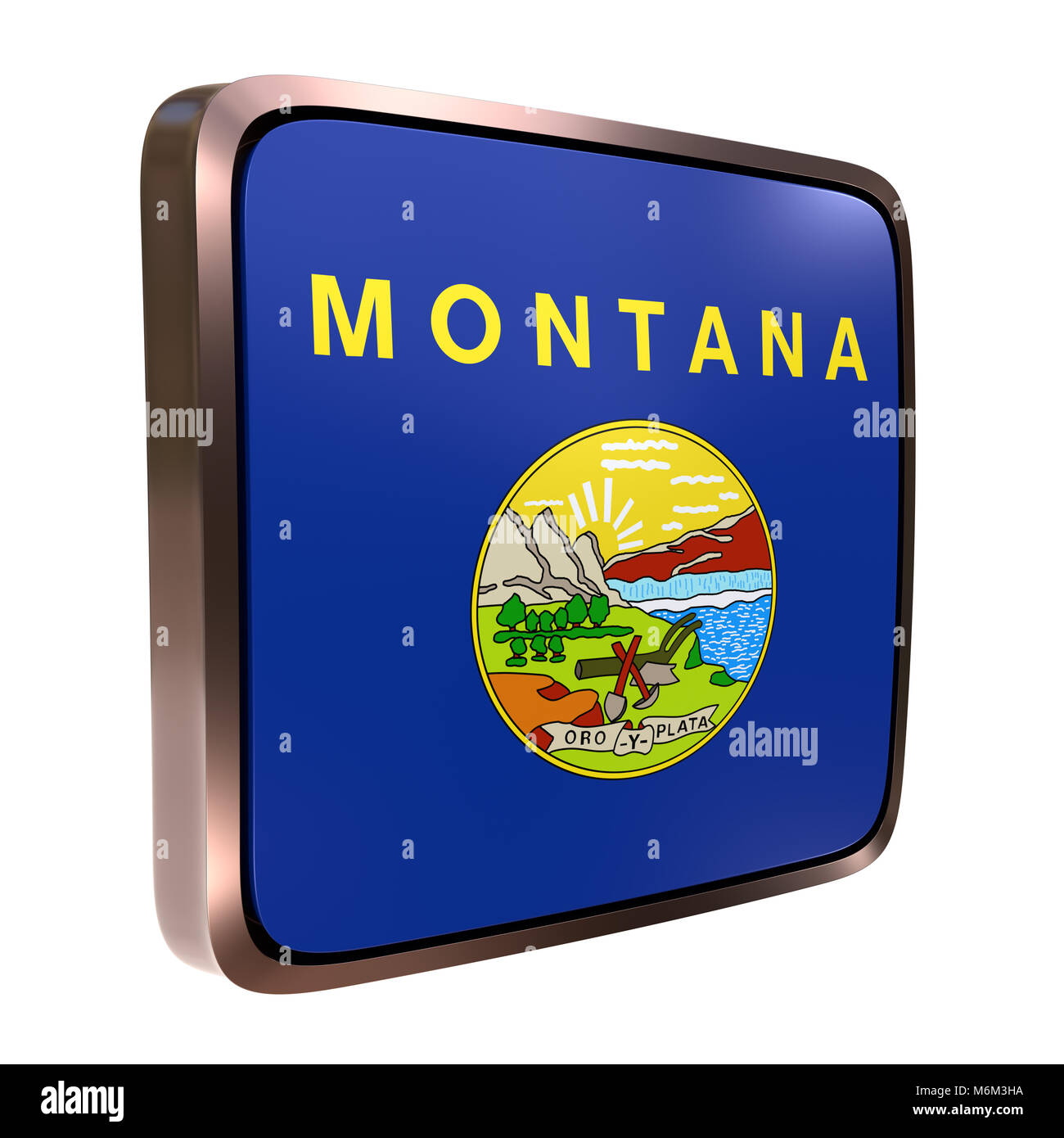 3d rendering of a Montana State flag icon with a bright frame. Isolated ...
