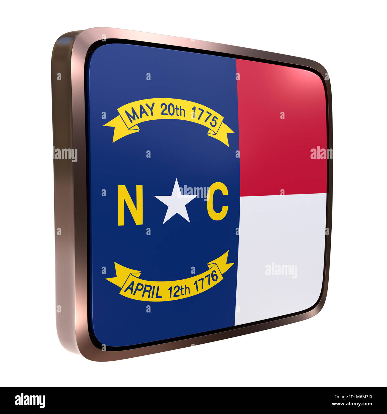 3d rendering of a North Carolina State flag icon with a bright frame ...