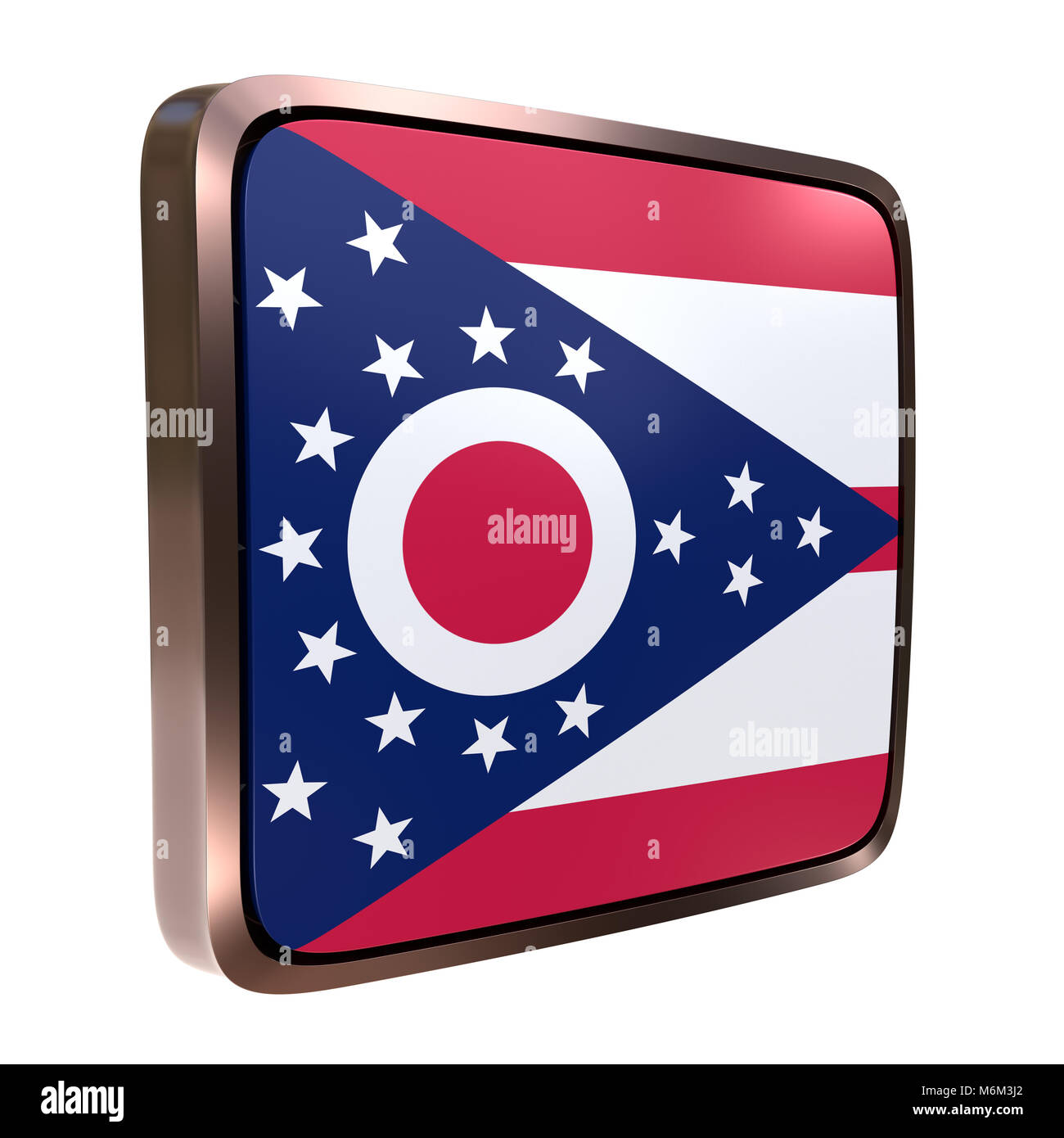 3d rendering of an Ohio State flag icon with a bright frame. Isolated ...