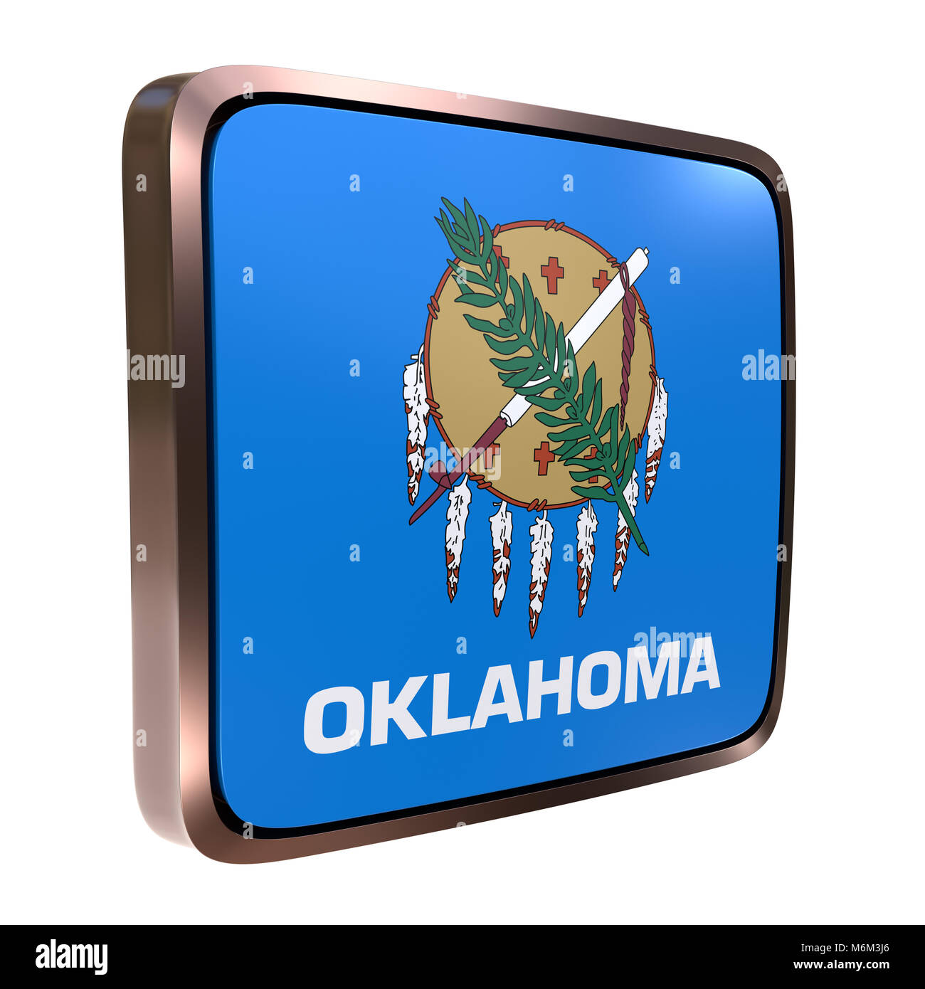 3d rendering of an Oklahoma State flag icon with a bright frame ...