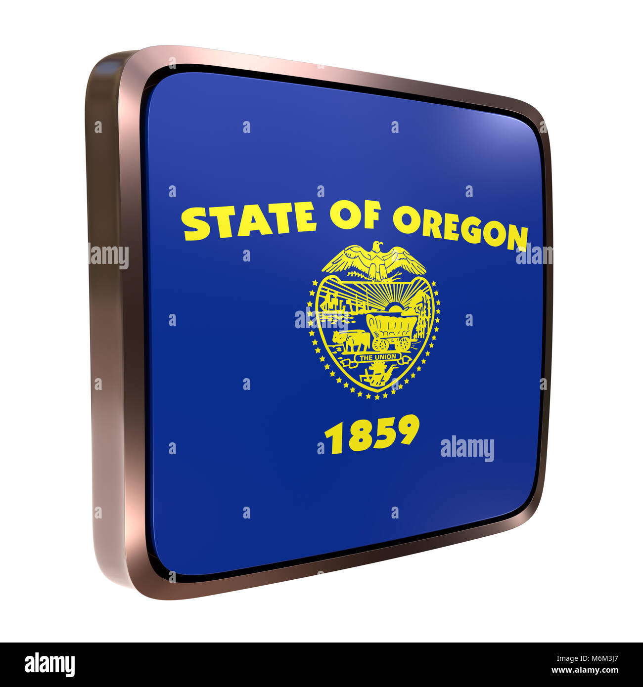 3d rendering of an Oregon State flag icon with a bright frame. Isolated ...