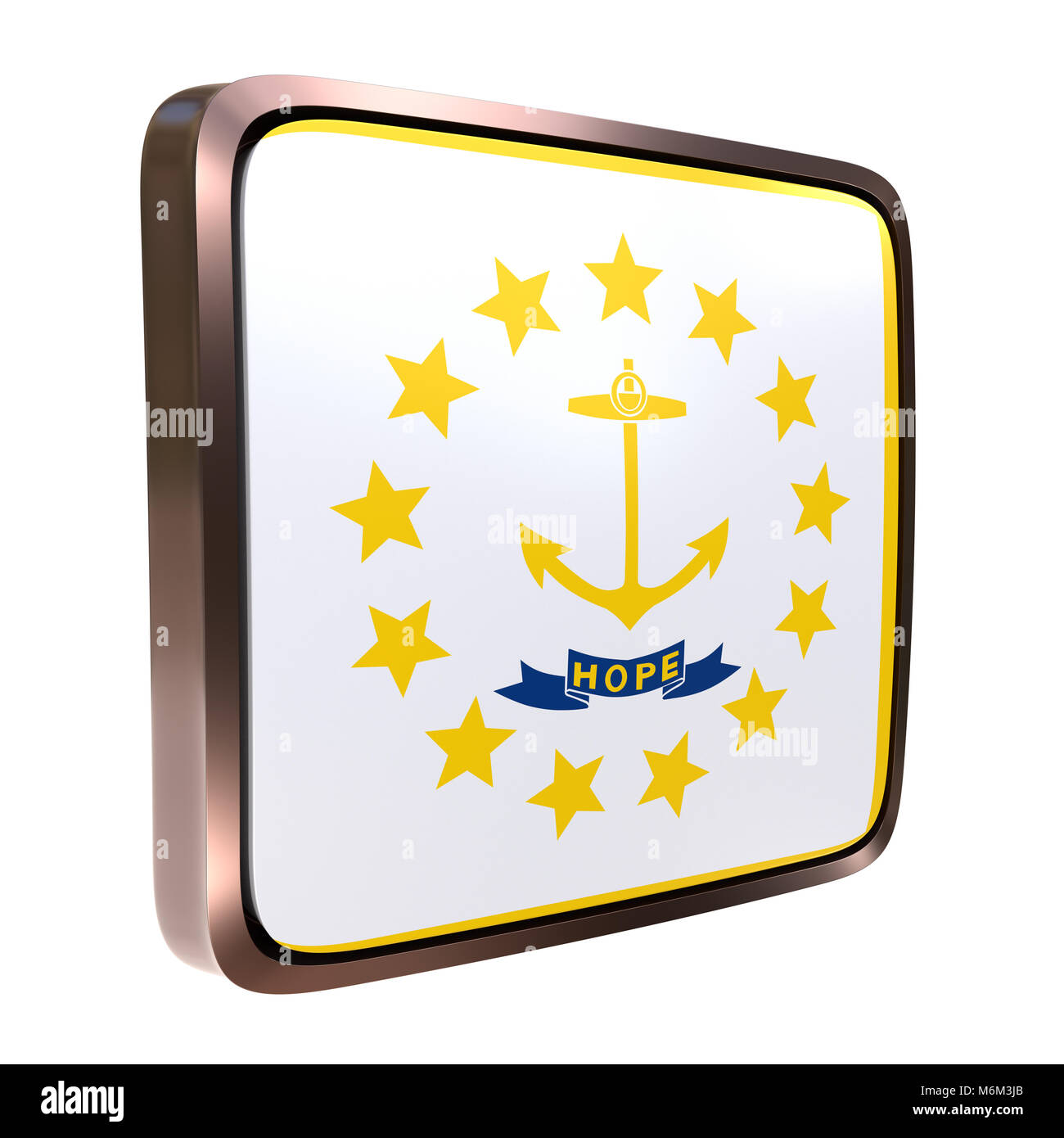 3d rendering of a Rhode Island State flag icon with a bright frame ...