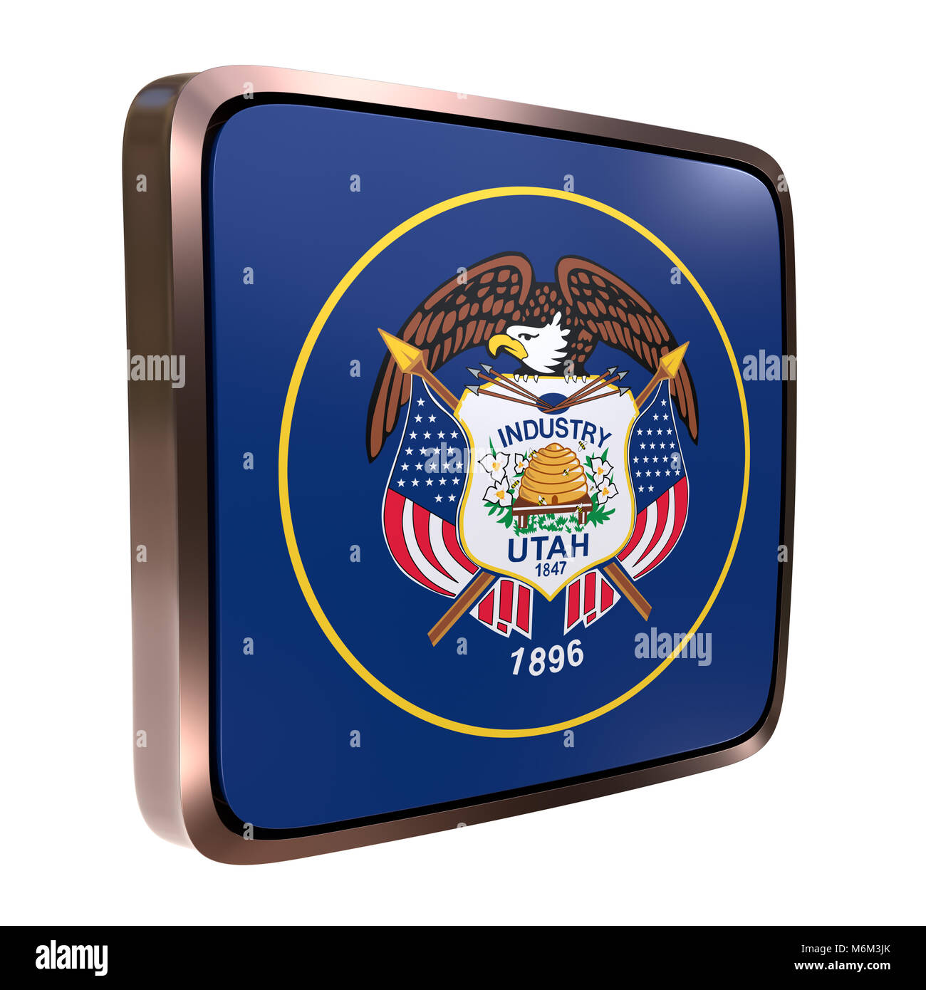3d rendering of an Utah State flag icon with a bright frame. Isolated ...