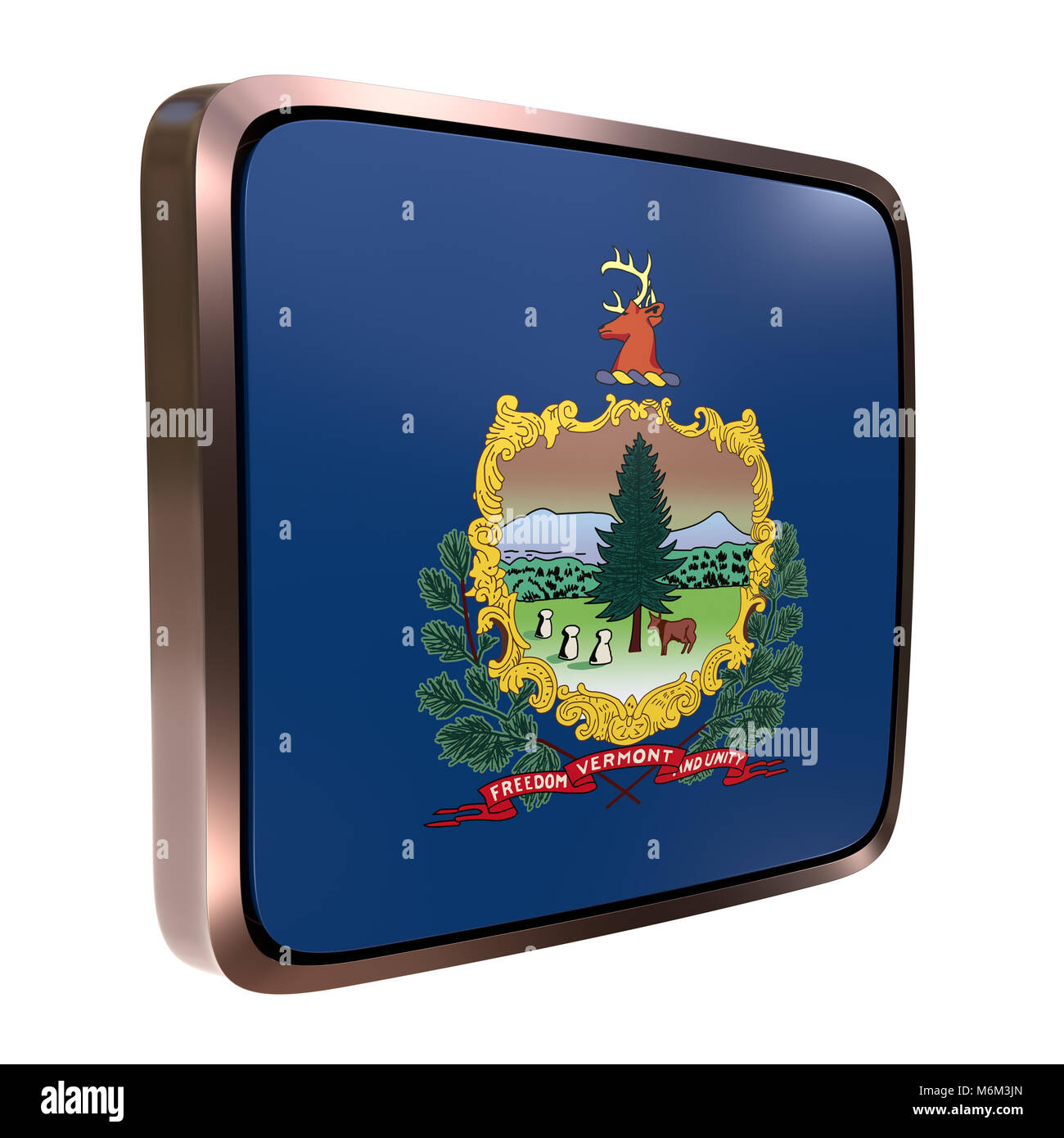 3d rendering of a Vermont State flag icon with a bright frame. Isolated ...