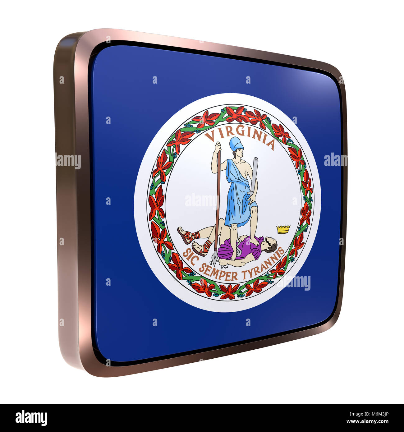 3d rendering of a Virginia State flag icon with a bright frame ...