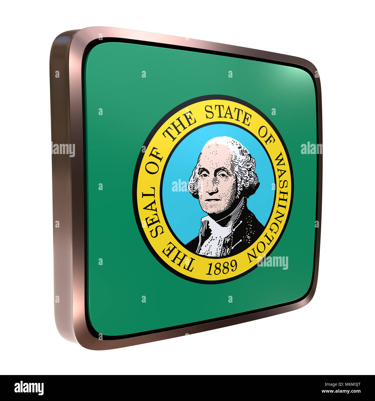 3d rendering of a Washington State flag icon with a bright frame ...