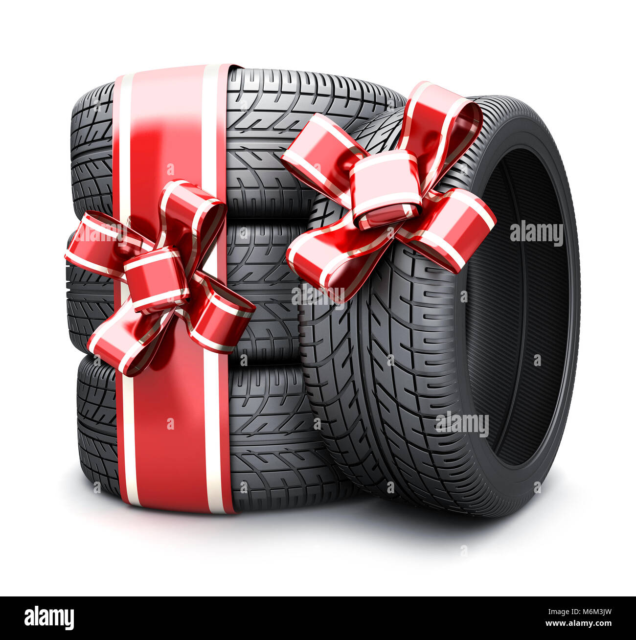 Gift tires and ribbon red on white background. 3d illustration Stock ...
