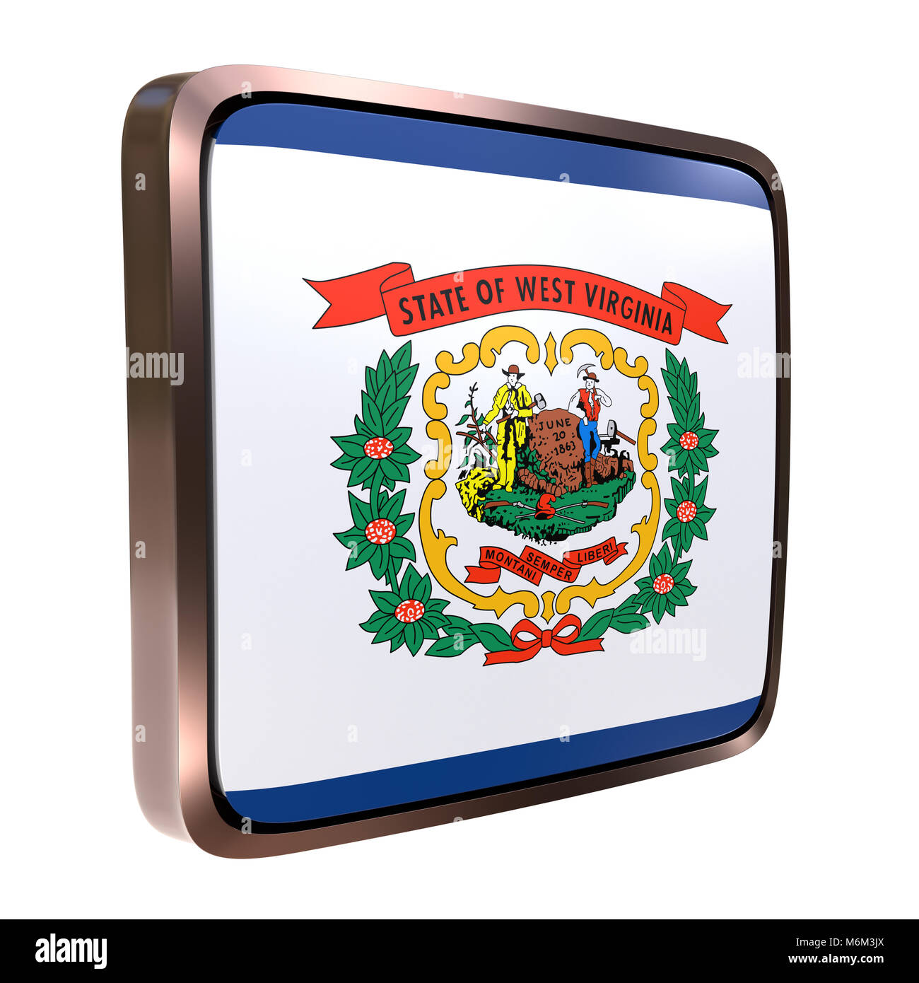 3d rendering of a West Virginia State flag icon with a bright frame ...