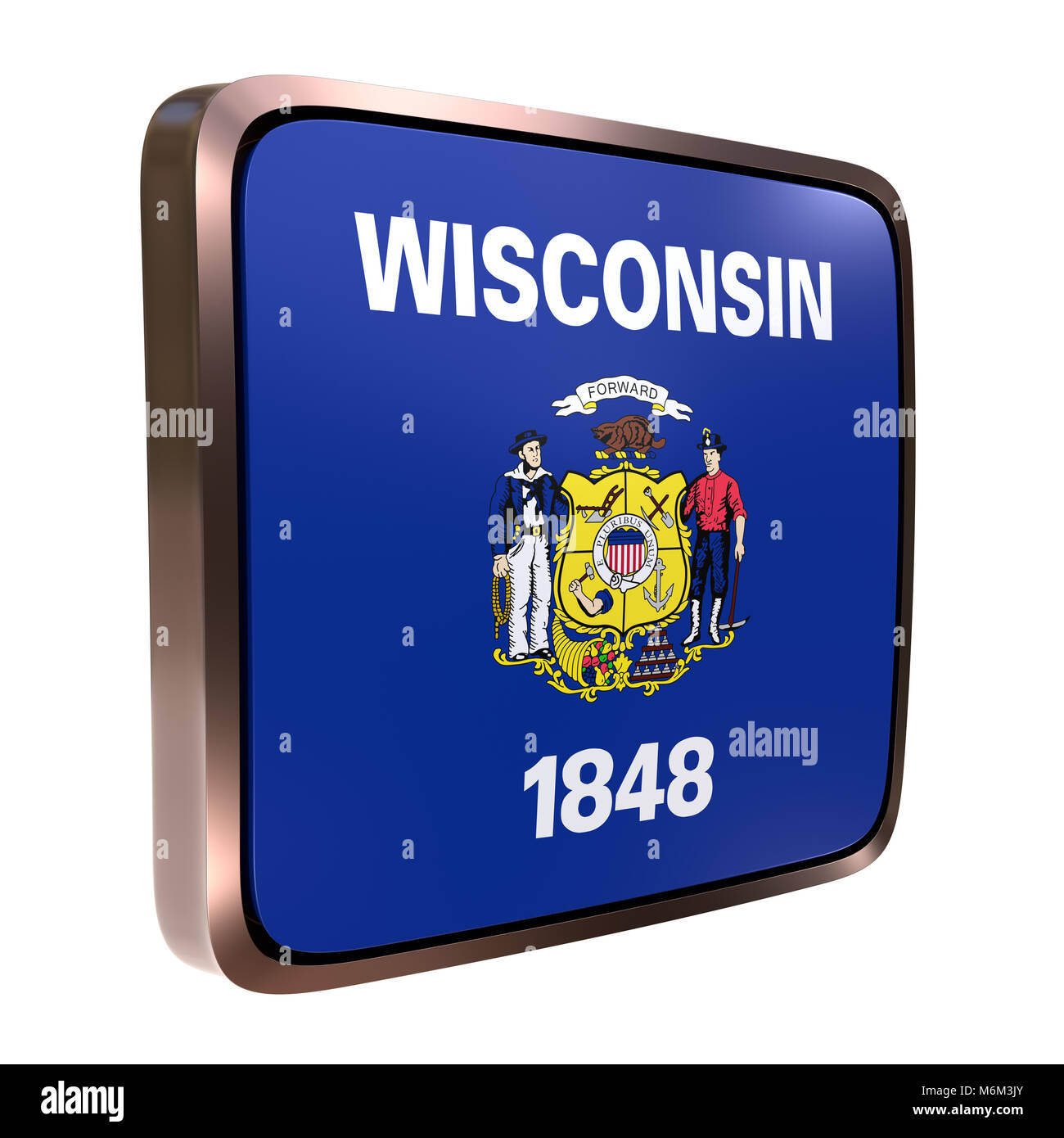 3d rendering of a Wisconsin State flag icon with a bright frame ...