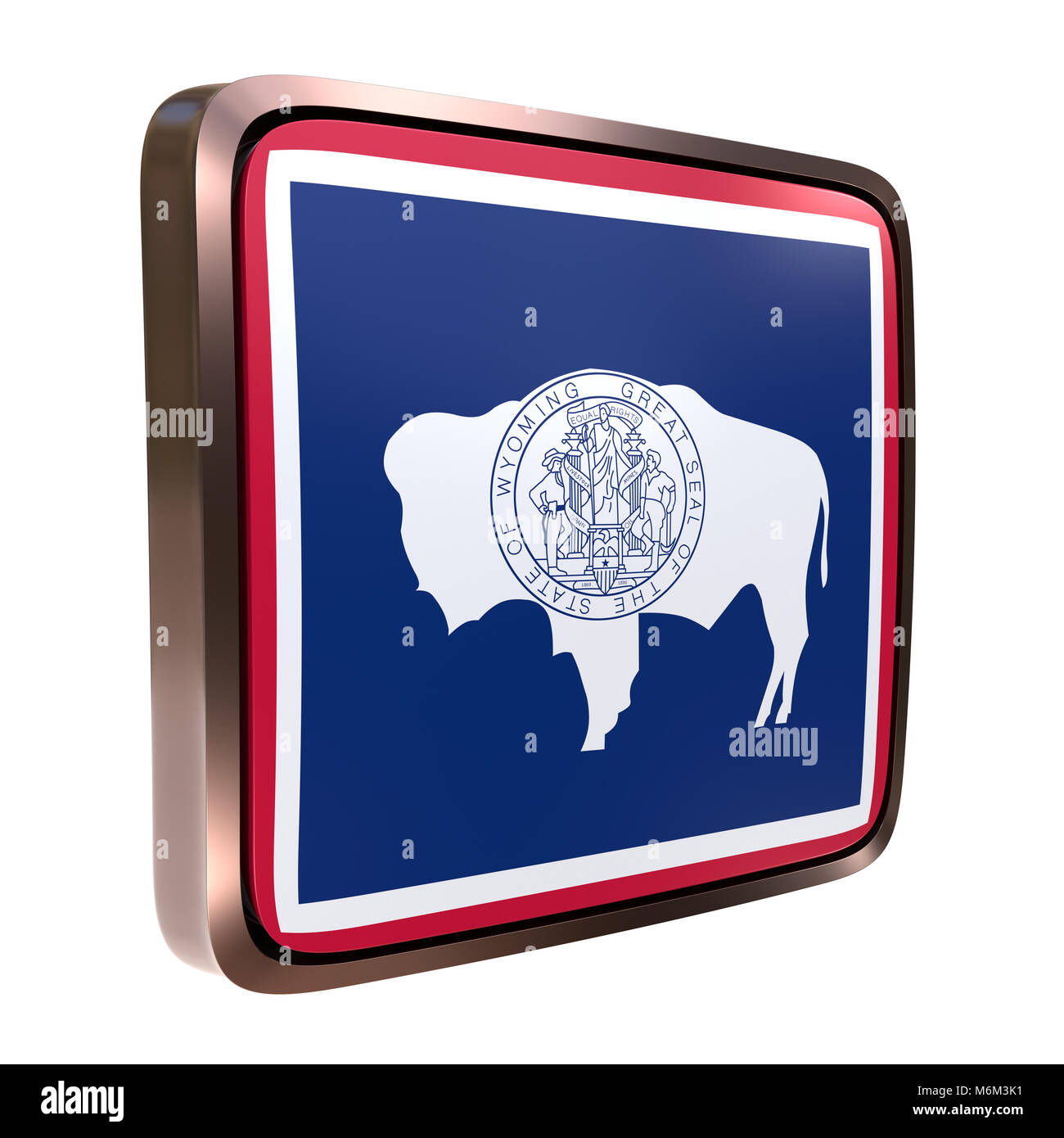 3d rendering of a Wyoming State flag icon with a bright frame. Isolated ...