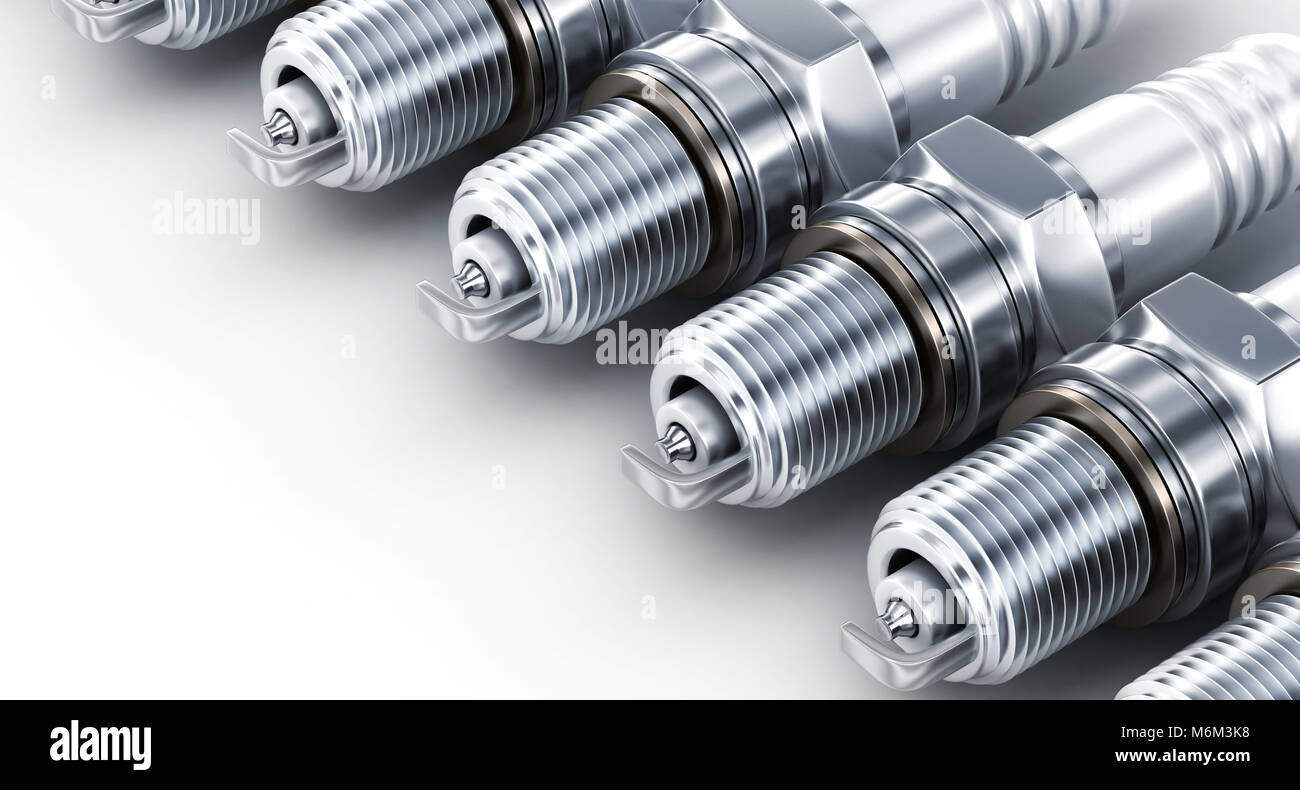 Many sparking plug car on white background. 3d illustration Stock Photo ...