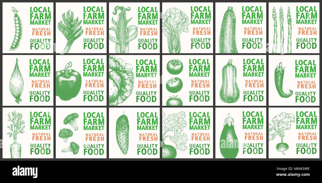 Labels with various vegetables. Set templates price tags for shops and ...