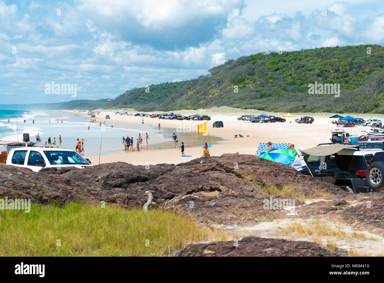 Rainbow Beach, QLD, Australia- December 30, 2017: 4wd vehicles at ...