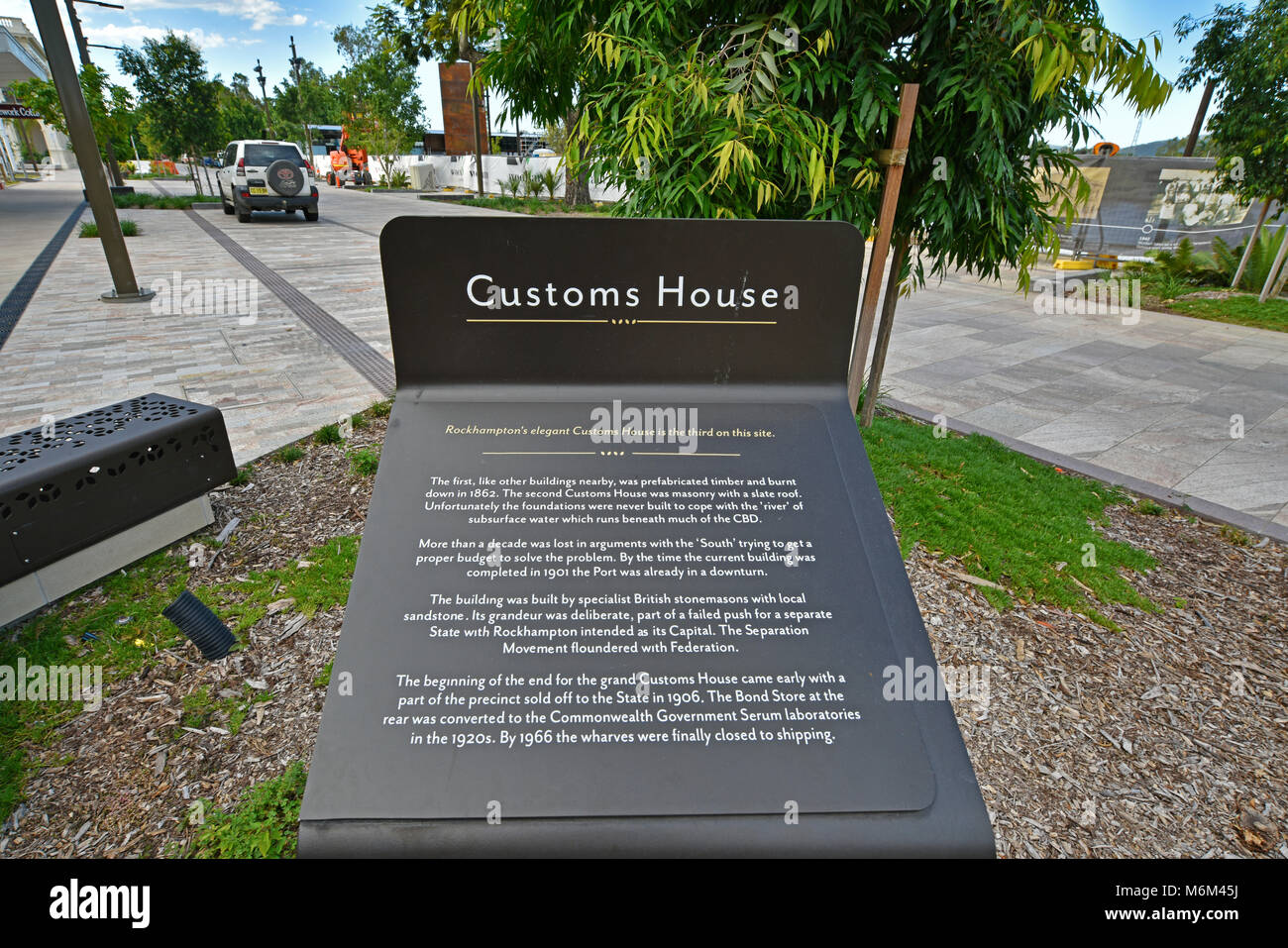 sign for tourists outside the historic rockhampton customs house in ...