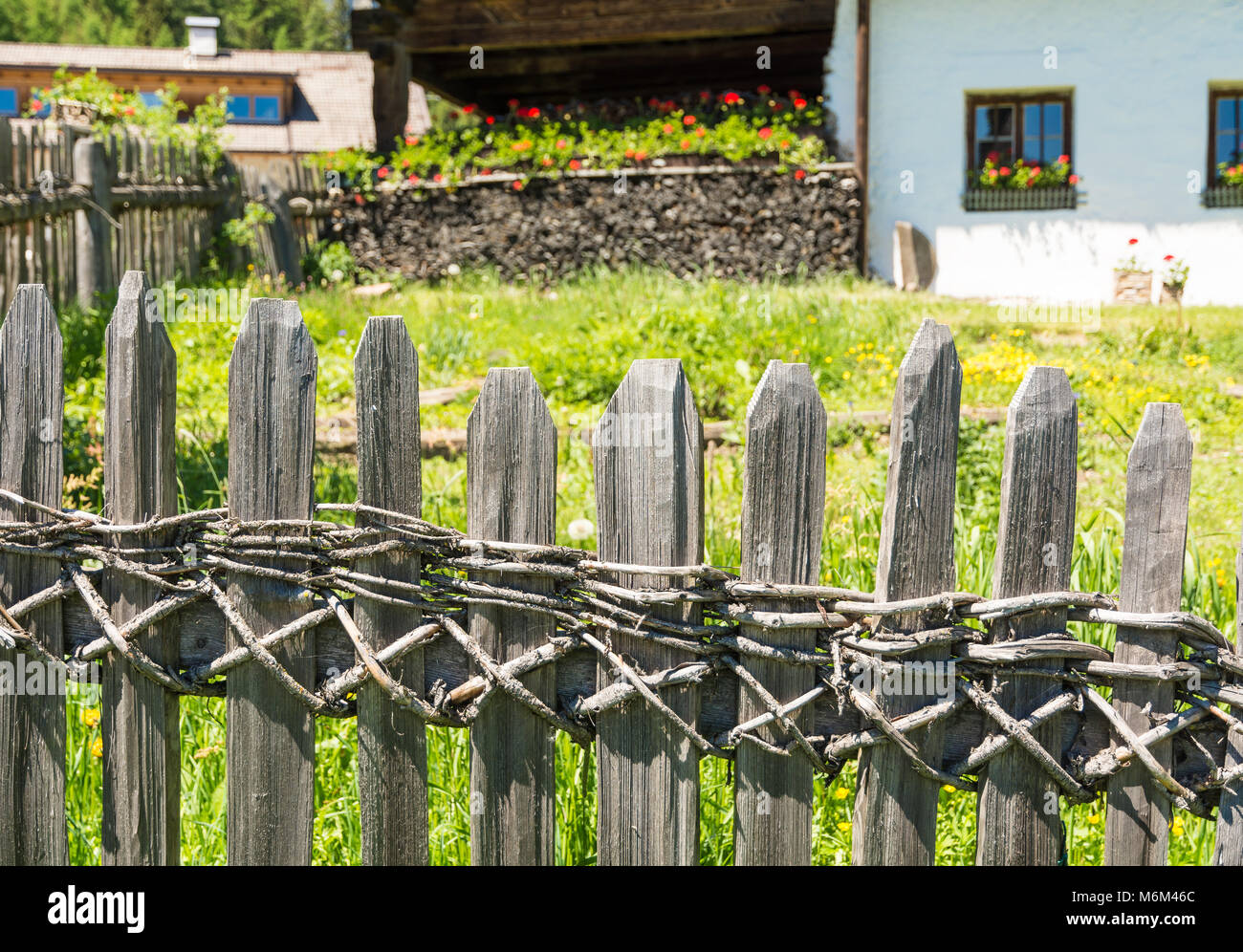 Wooden fence in south tyrol, Italy. typical wooden fence system of the ...