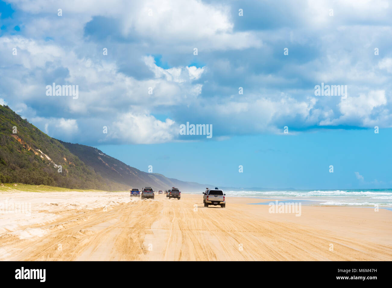 Rainbow Beach, QLD, Australia- December 30, 2017: 4wd vehicles at ...