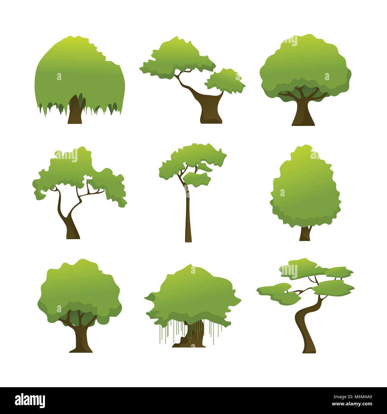 Various Wild Isolated Tree Plant Vector Illustration Graphic Design Set ...