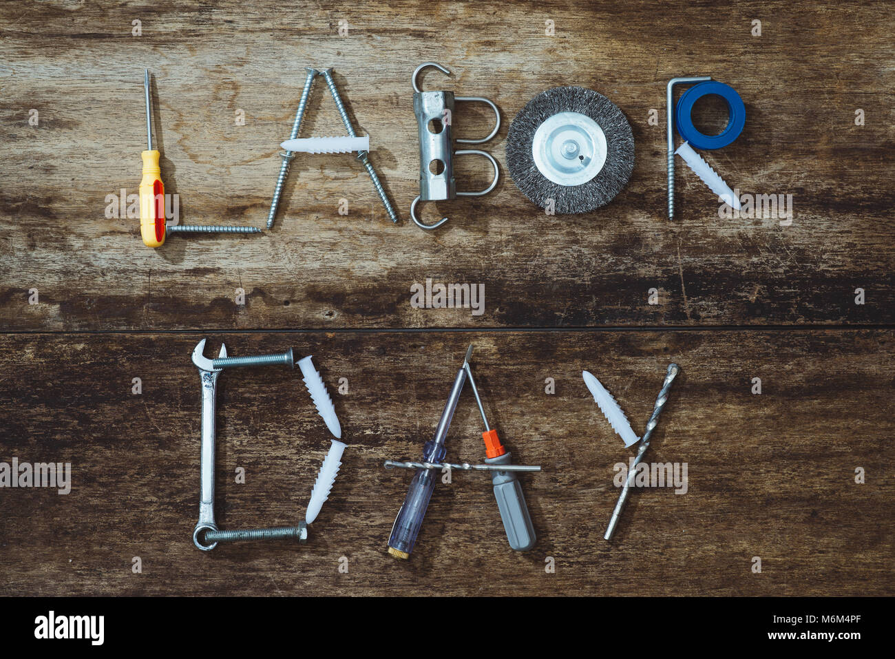 Labor day. Construction tools with copy space Stock Photo - Alamy
