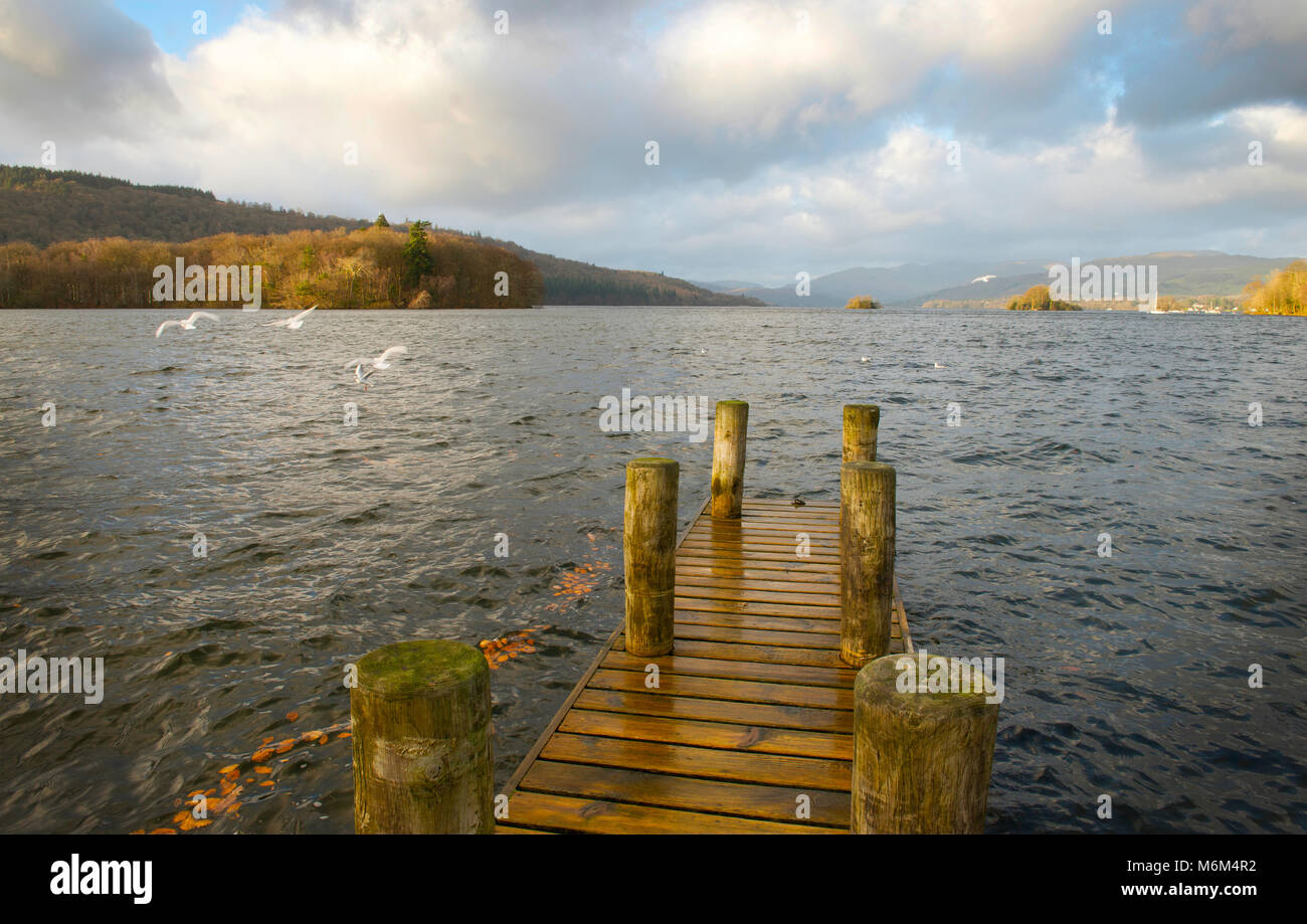 Lake Windermere, Lake District, Cumbria, UK - View from the jetty Stock ...