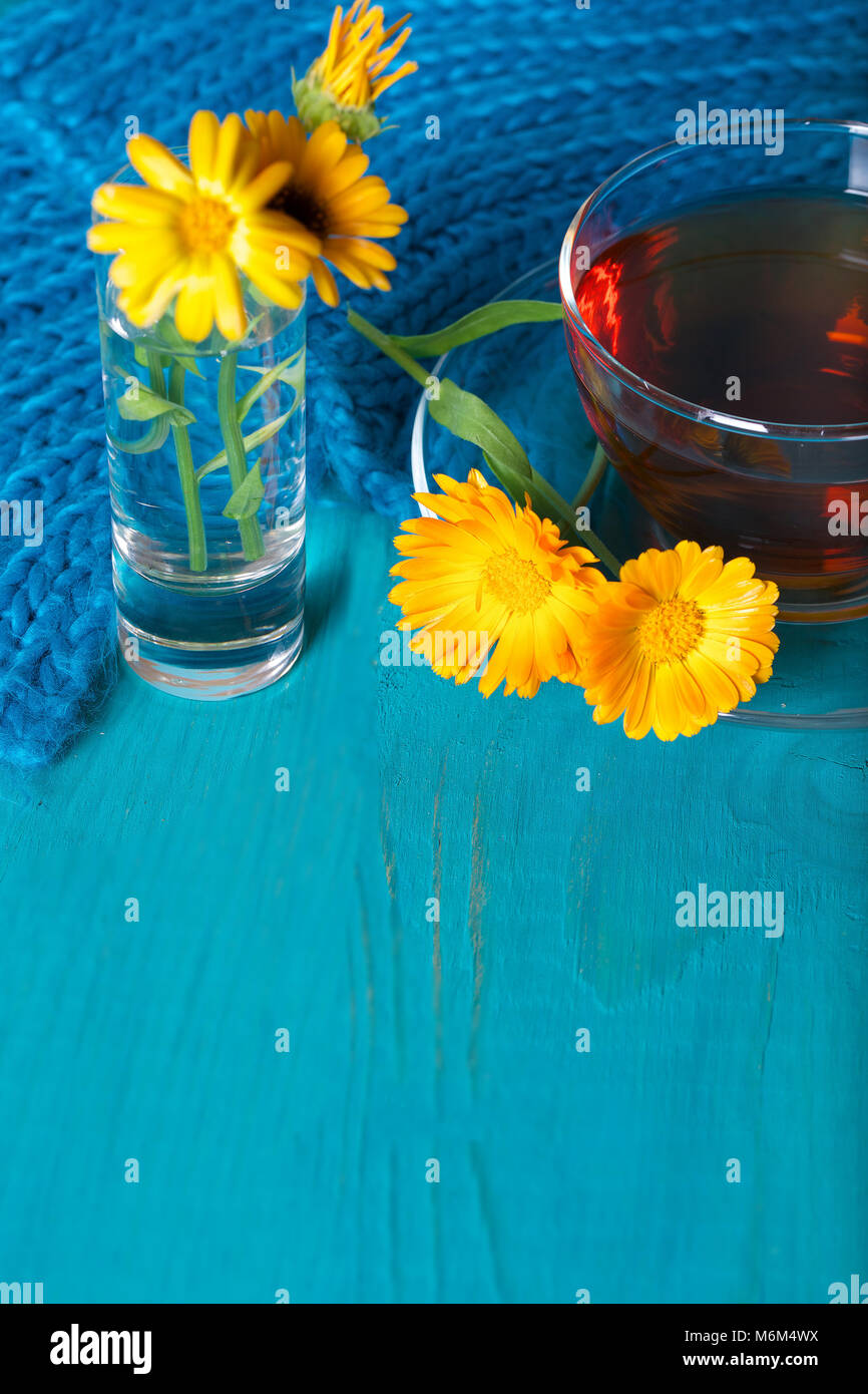 Cup of calendula tea Stock Photo - Alamy