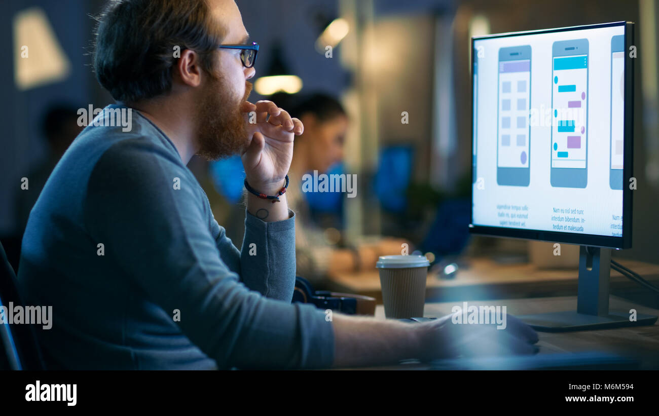Professional Statistician Works with Graphics on His Personal Computer ...