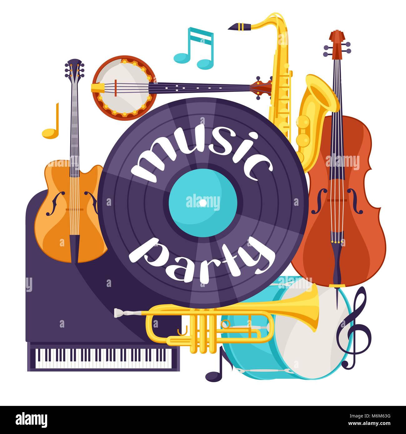 Jazz music party retro background with musical instruments Stock Vector ...